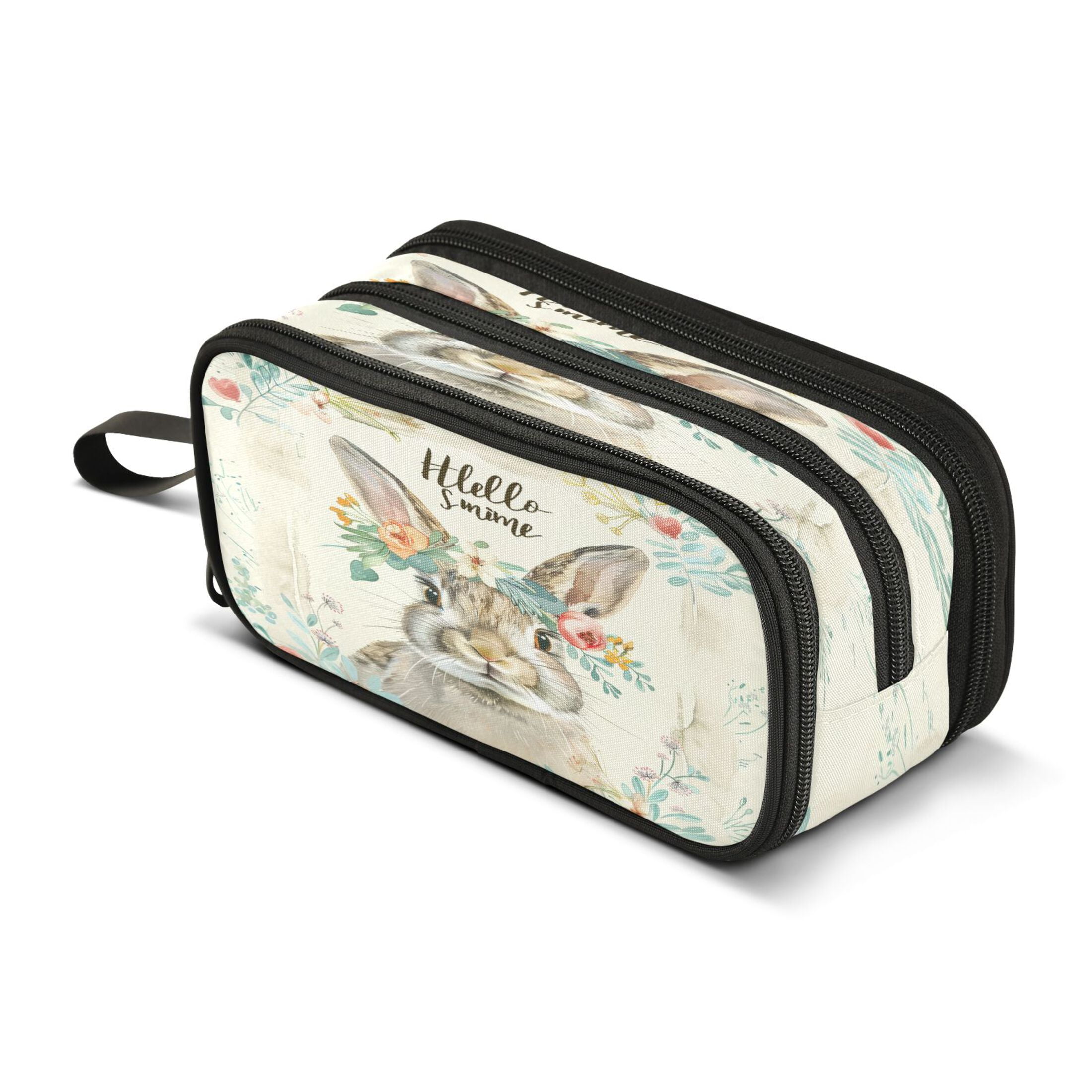 ALAZA Wreath Rabbit Pencil Case Bag 3 Compartment Pen Pouch Large ...