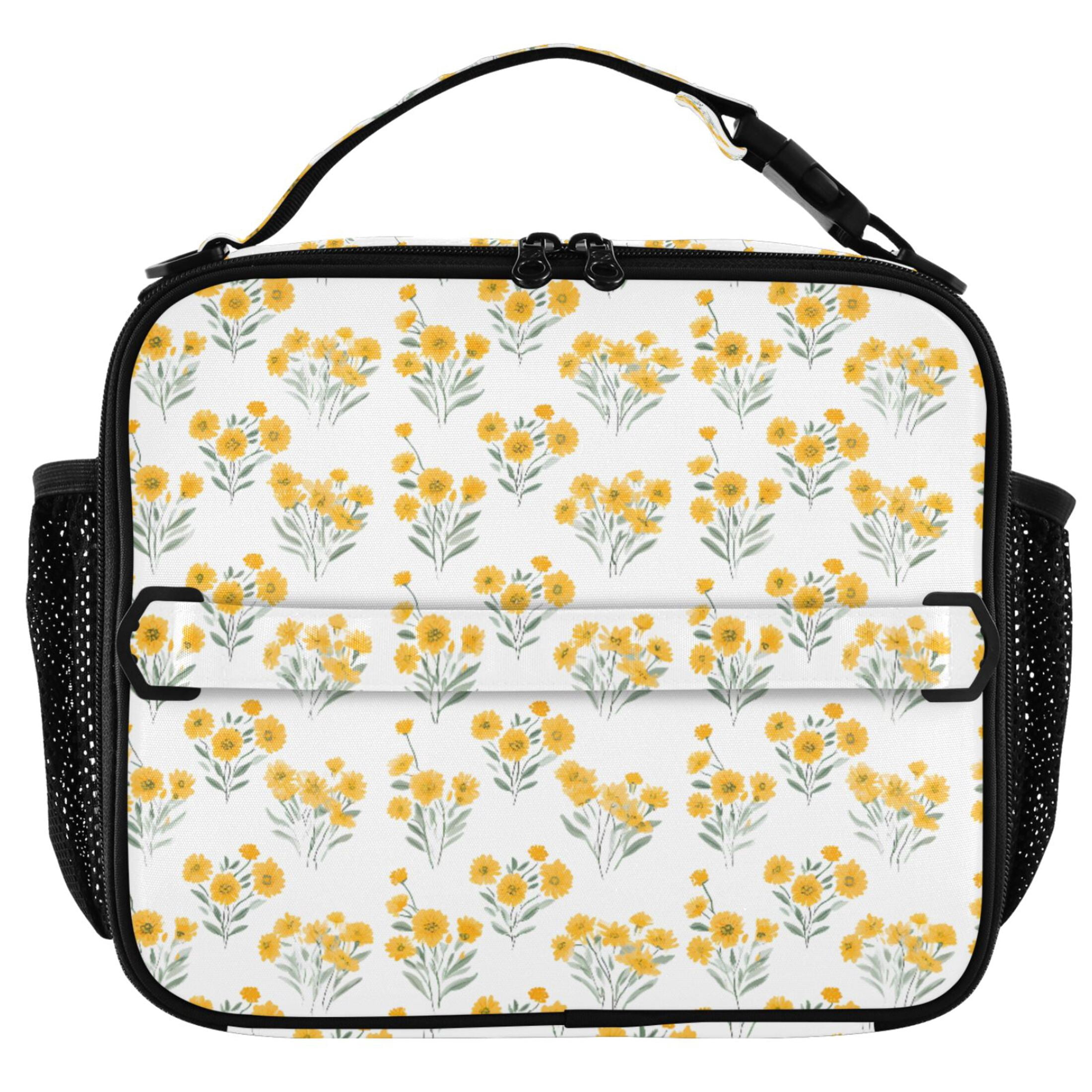 ALAZA Yellow Floral Insulated Lunch Box Lunch Bag Cooler Tote with ...