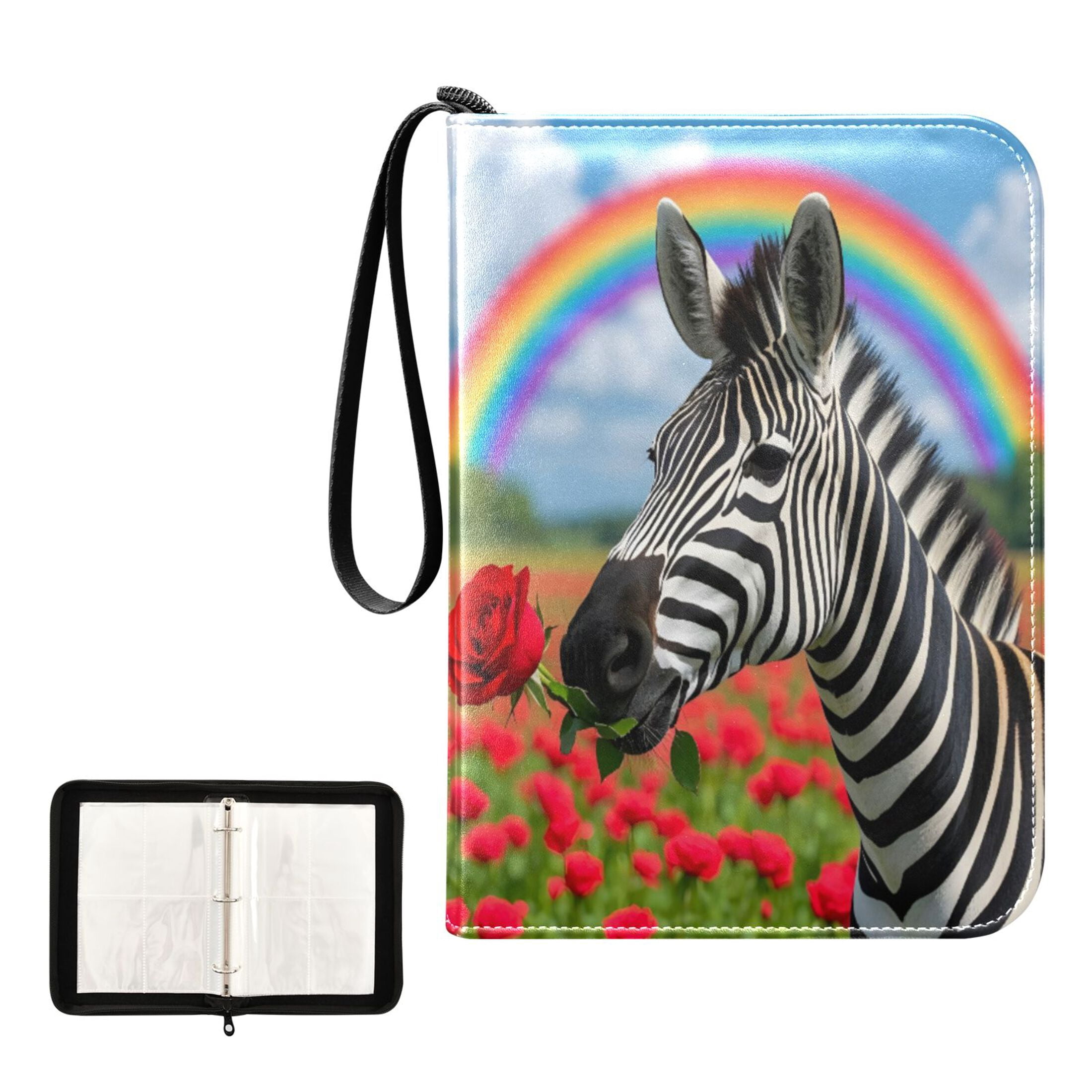 ALAZA Zebra Rose Field Trading Card Binder 4 Pocket Cards Collection ...