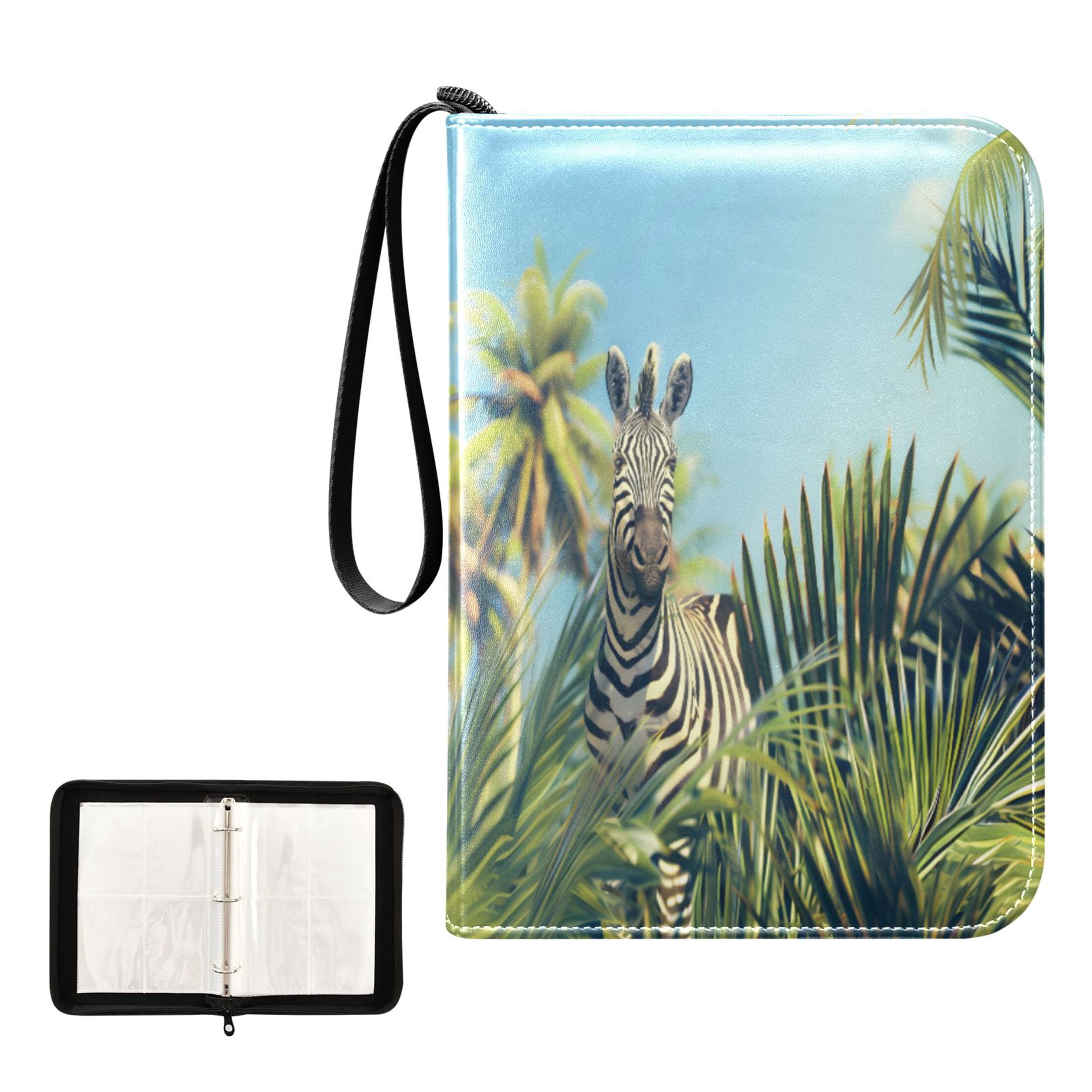 ALAZA Zebra in Palm Tree Trading Card Binder 4 Pocket Cards Collection ...
