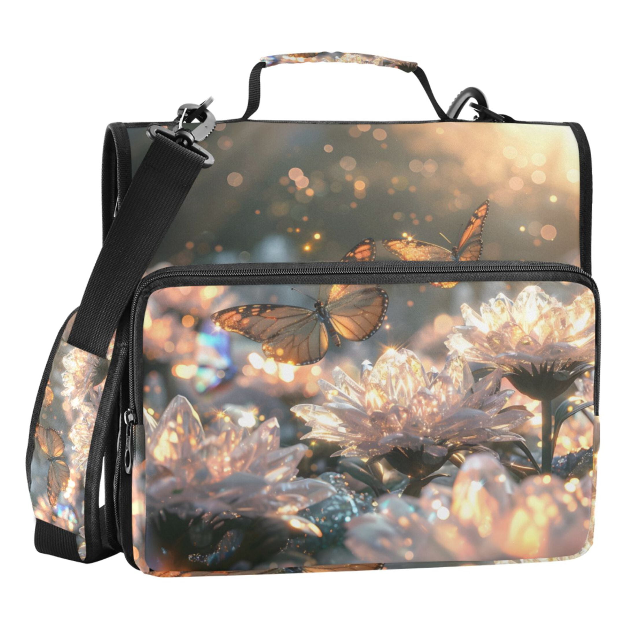 ALAZA Zipper Binder Bag Butterflies Fly on Crystal Flowers 3 Ring File ...