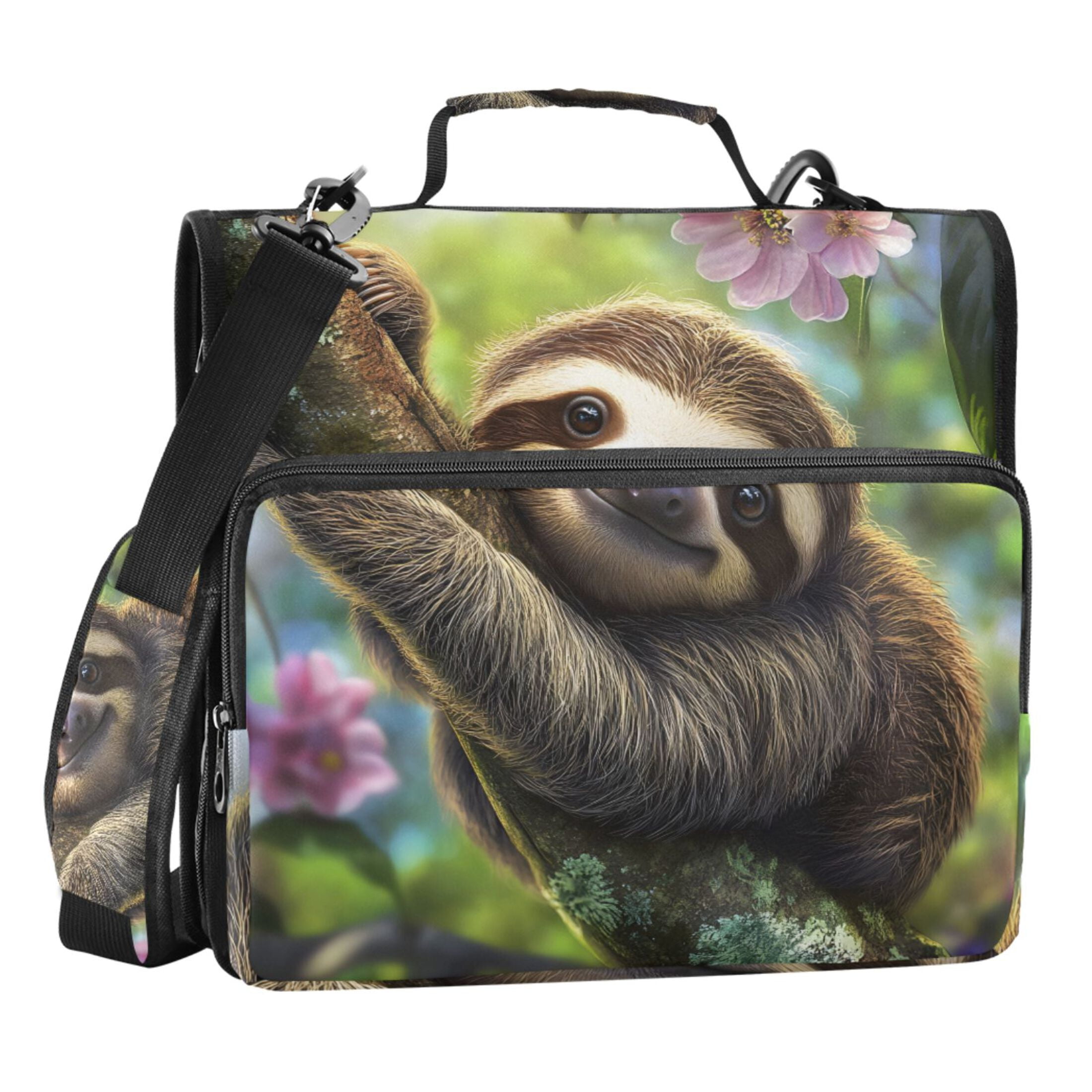 ALAZA Zipper Binder Bag Cute Sloth on Tree 3 Ring File Folder Binder ...