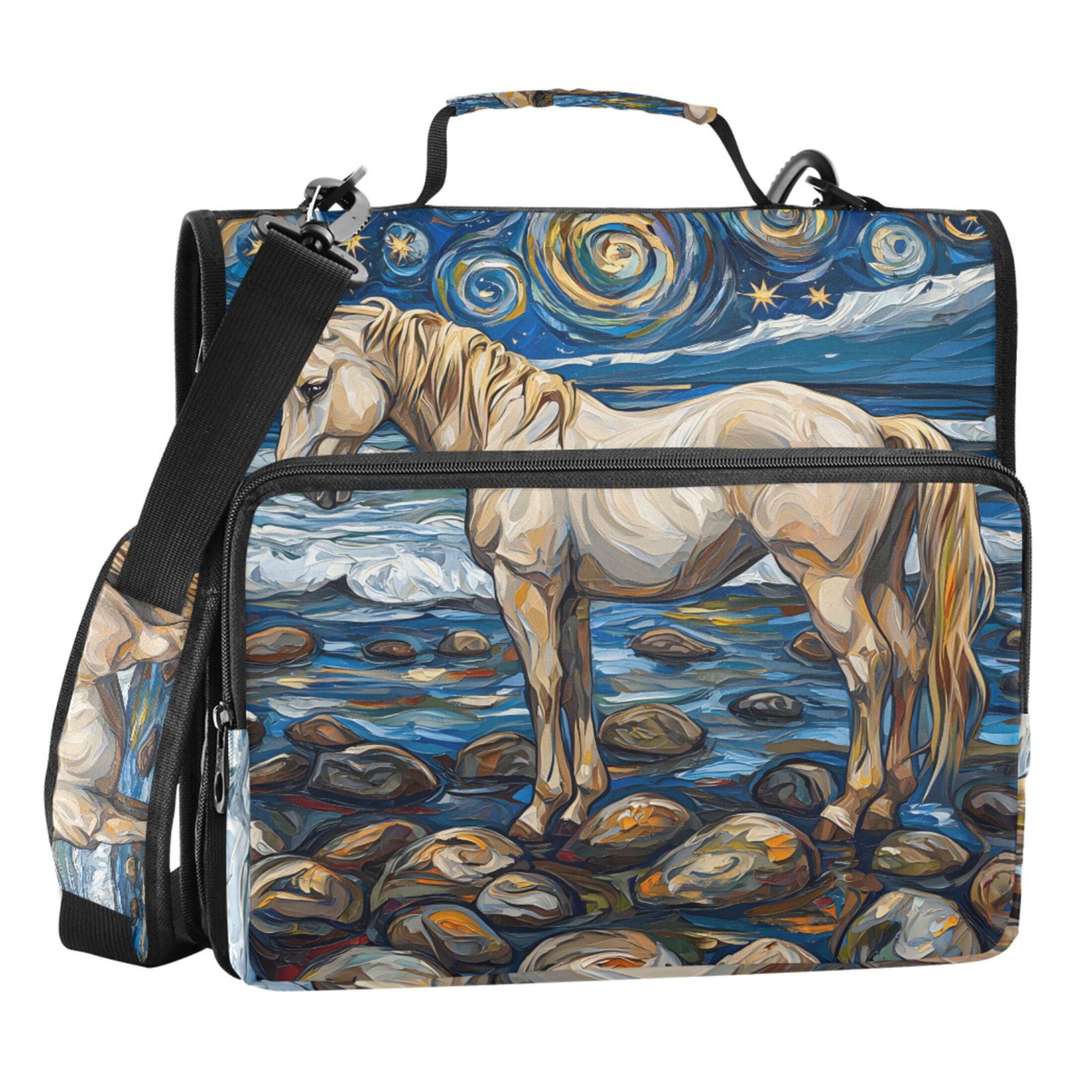 ALAZA Zipper Binder Bag Horse Oil Paint 3 Ring File Folder Binder ...