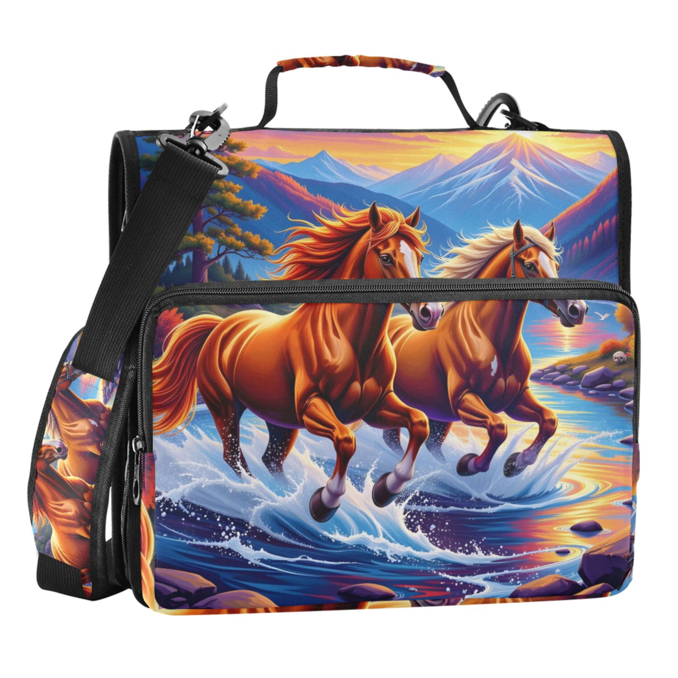 ALAZA Zipper Binder Bag Horses Running at Sunset 3 Ring File Folder ...