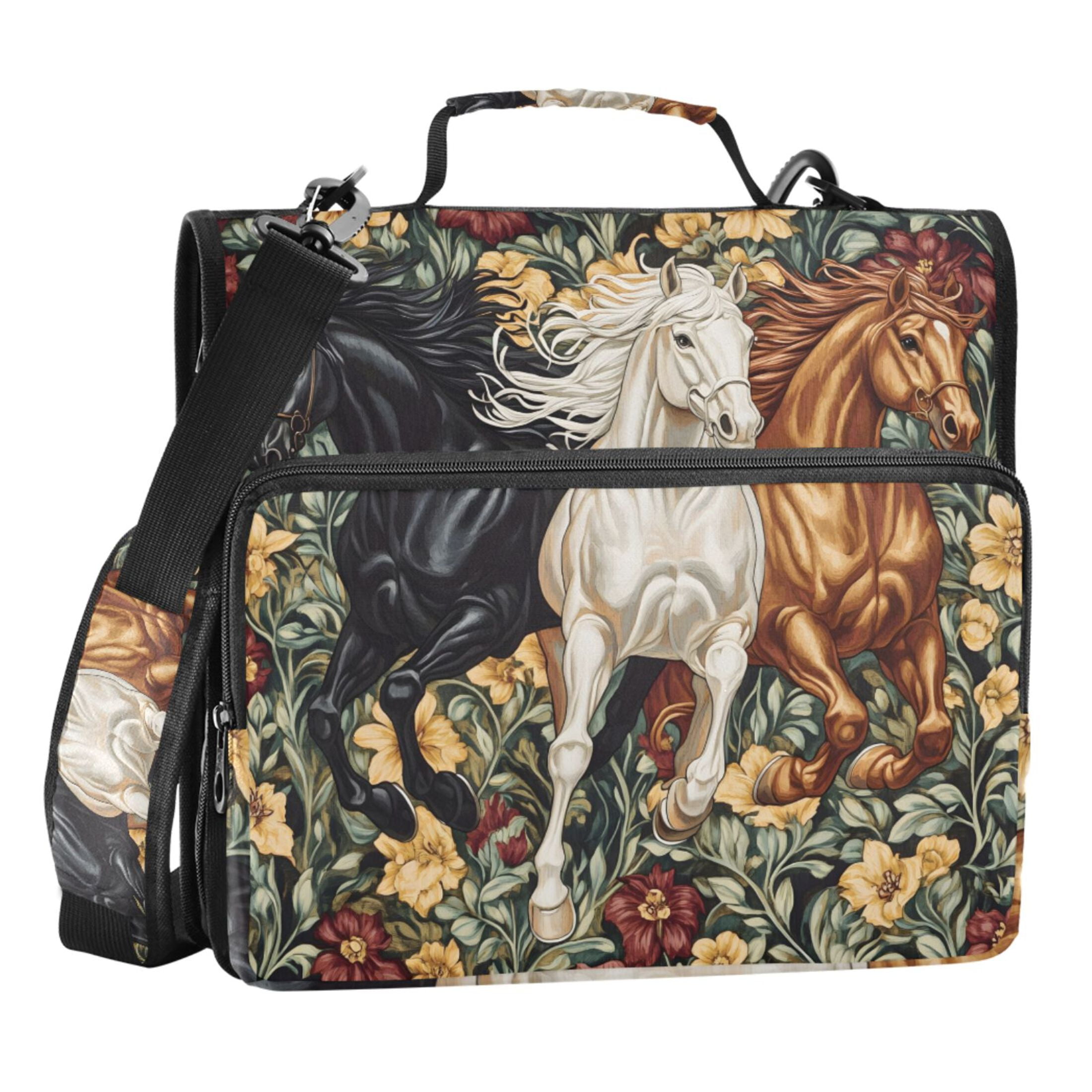 ALAZA Zipper Binder Bag Horses in Flowers 3 Ring File Folder Binder ...