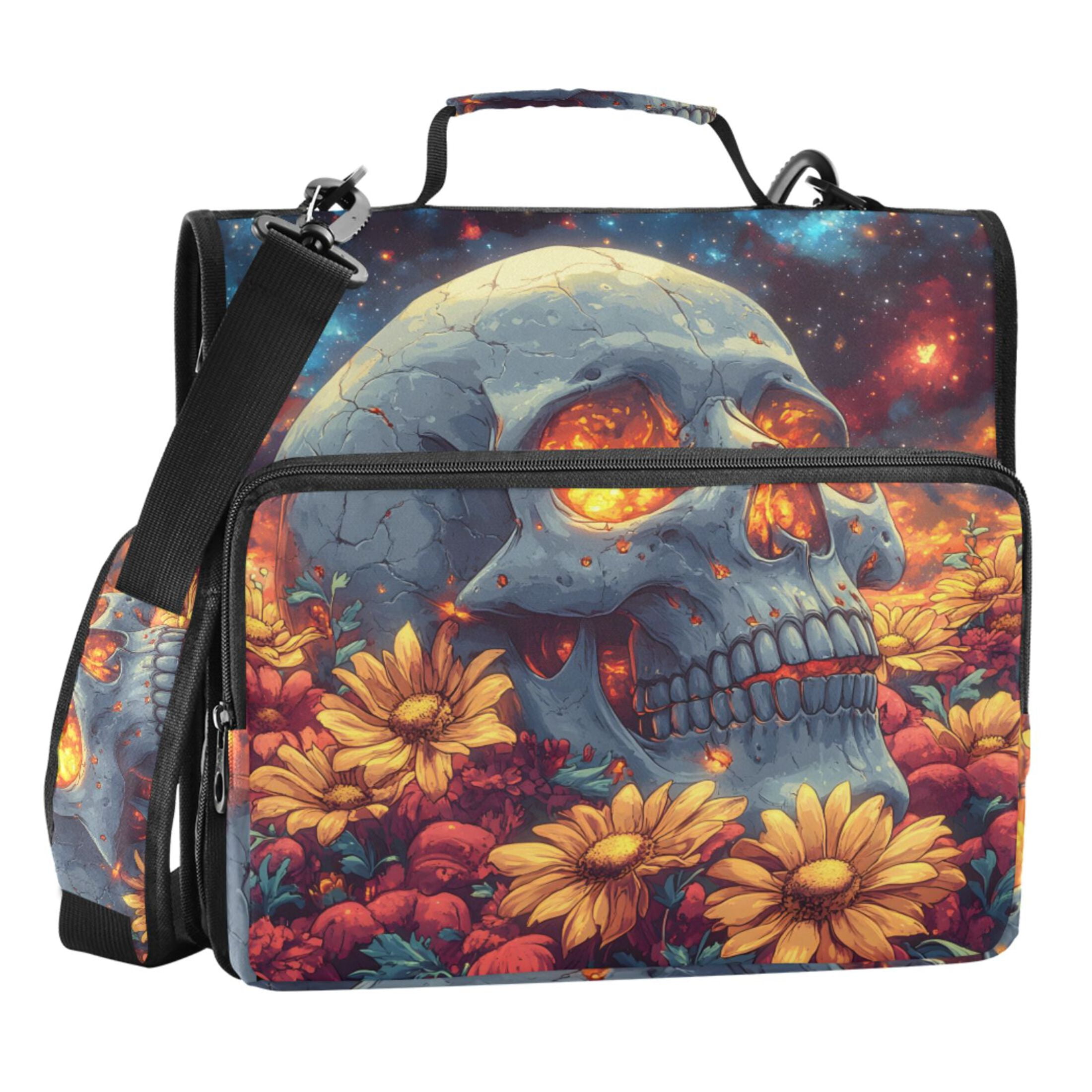 ALAZA Zipper Binder Bag Skull Head Sunflower 3 Ring File Folder Binder ...