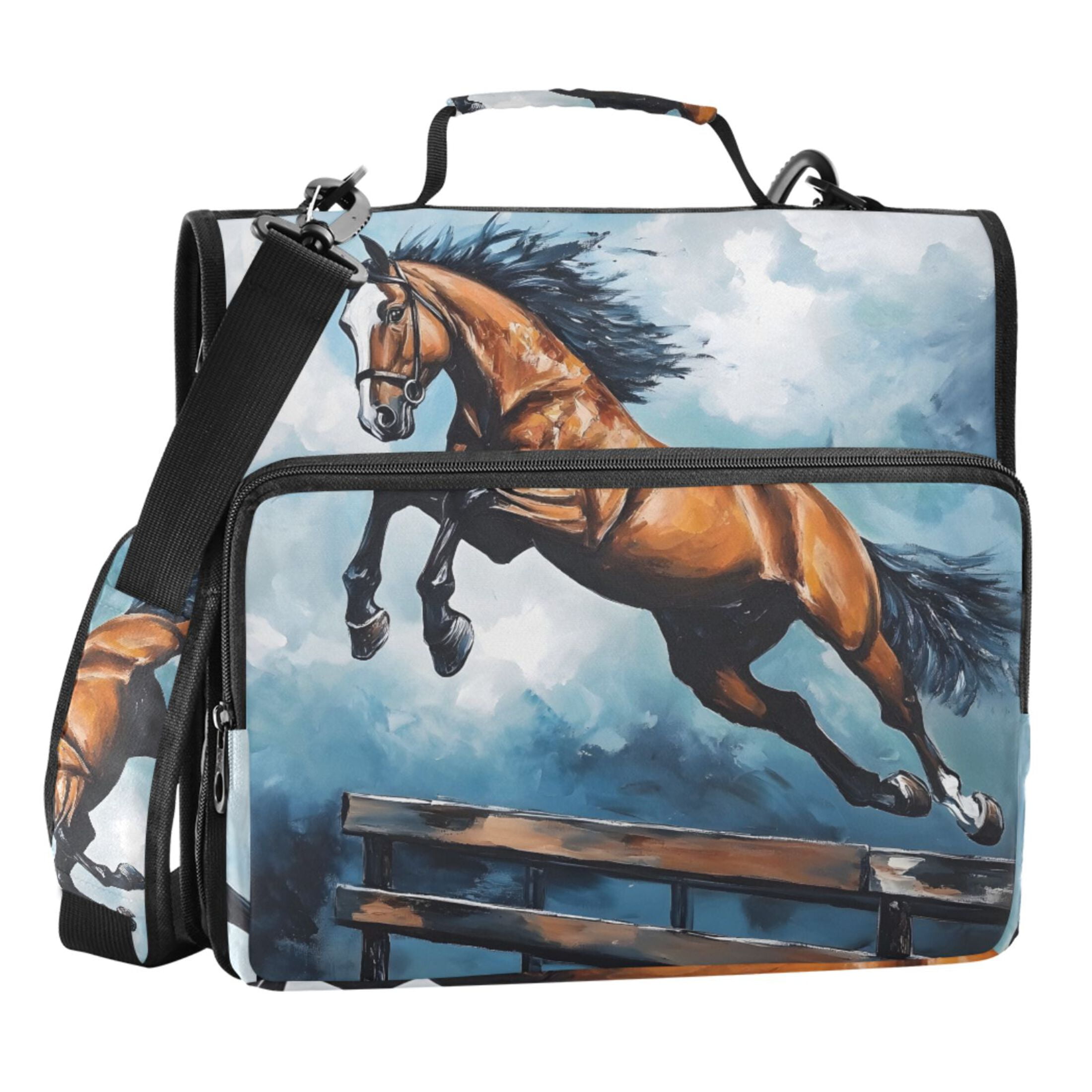 ALAZA Zipper Binder Bag Watercolor Horse Jumping 3 Ring File Folder ...