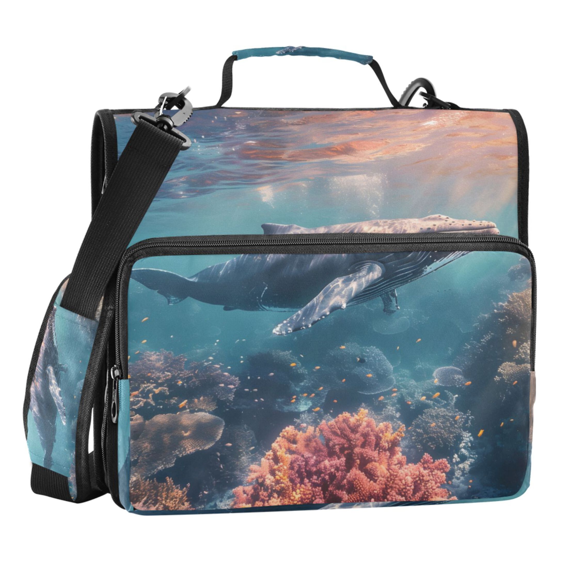 ALAZA Zipper Binder Bag Whale Swims in The Sea 3 Ring File Folder ...