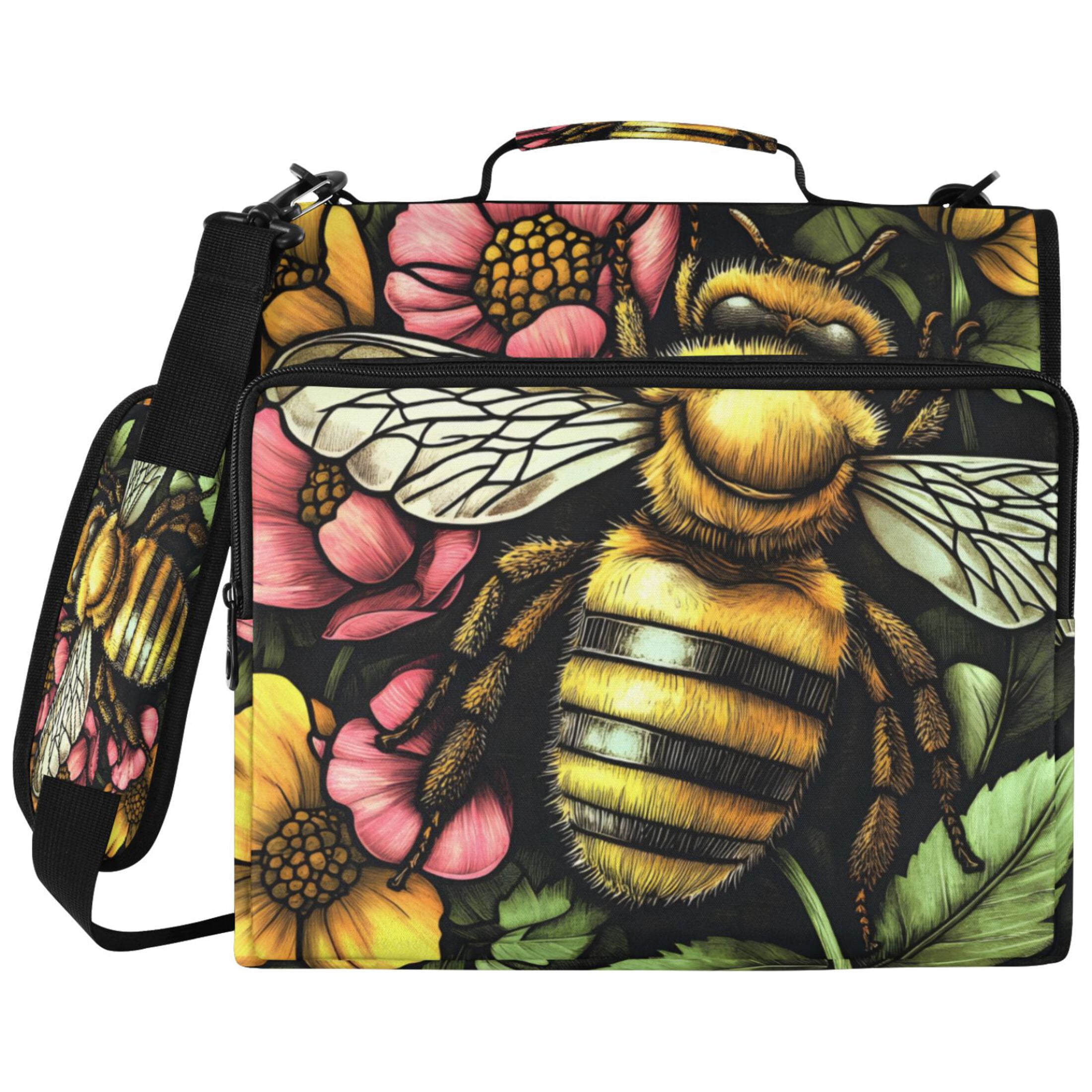 ALAZA Zipper Binder Bee Retro Flower Pattern 2 inch 3 Ring 500 Sheet ...