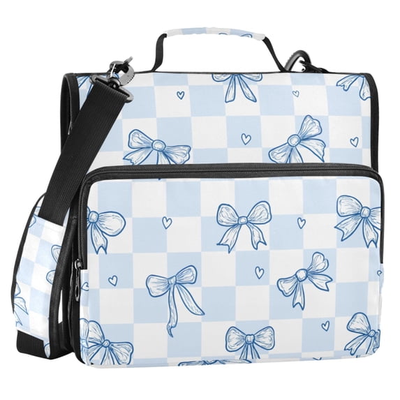 ALAZA Zipper Binder Blue Bow Checkered 2 in 3 Ring Trapper Keeper 500 ...