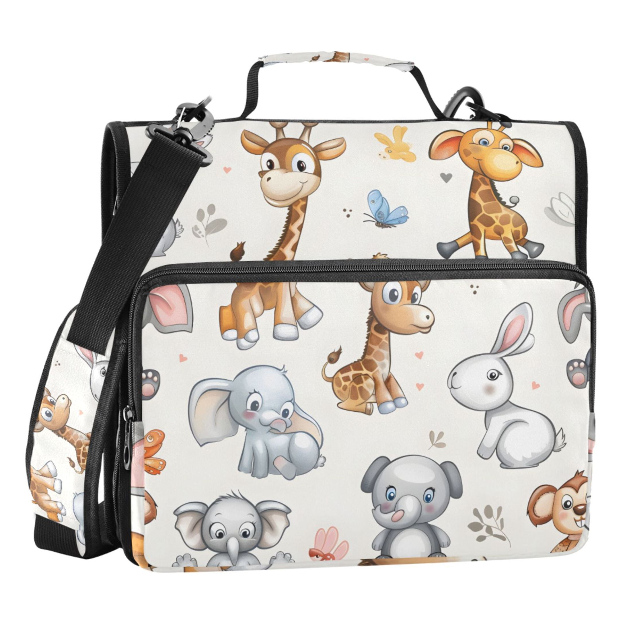 ALAZA Zipper Binder Cartoon Giraffes Elephants Rabbits 3 Ring Trapper ...