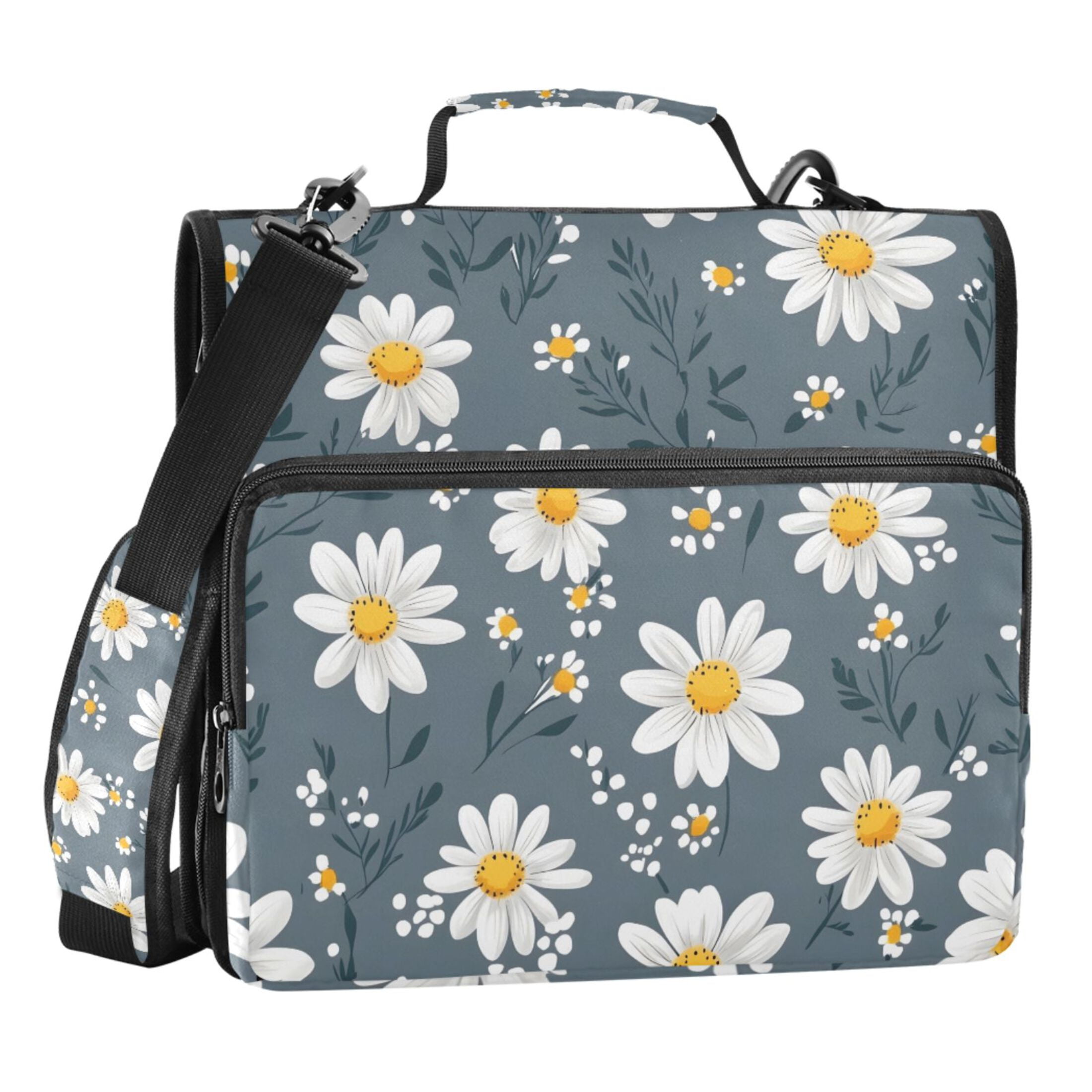 ALAZA Zipper Binder Daisy Floral 3 Ring Trapper Keeper File Folder ...