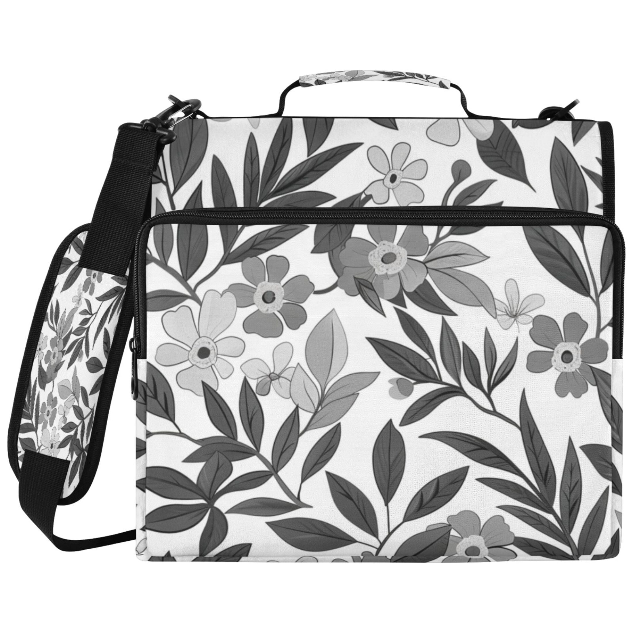 ALAZA Zipper Binder Grey and White Flowers Leaves Pattern 2 inch 3 Ring ...