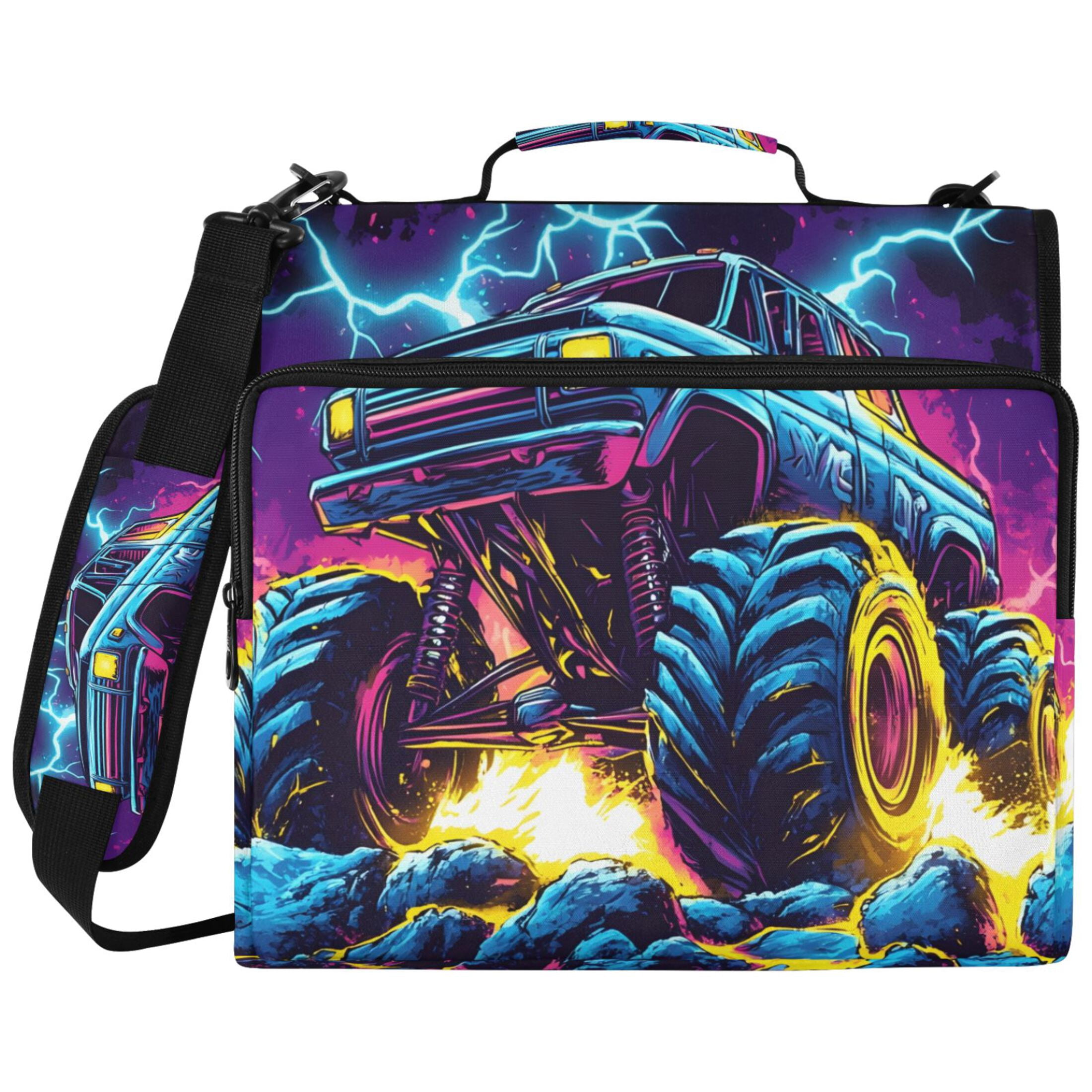ALAZA Zipper Binder Monster Truck Lightning Pattern 2 inch 3 Ring 500 ...