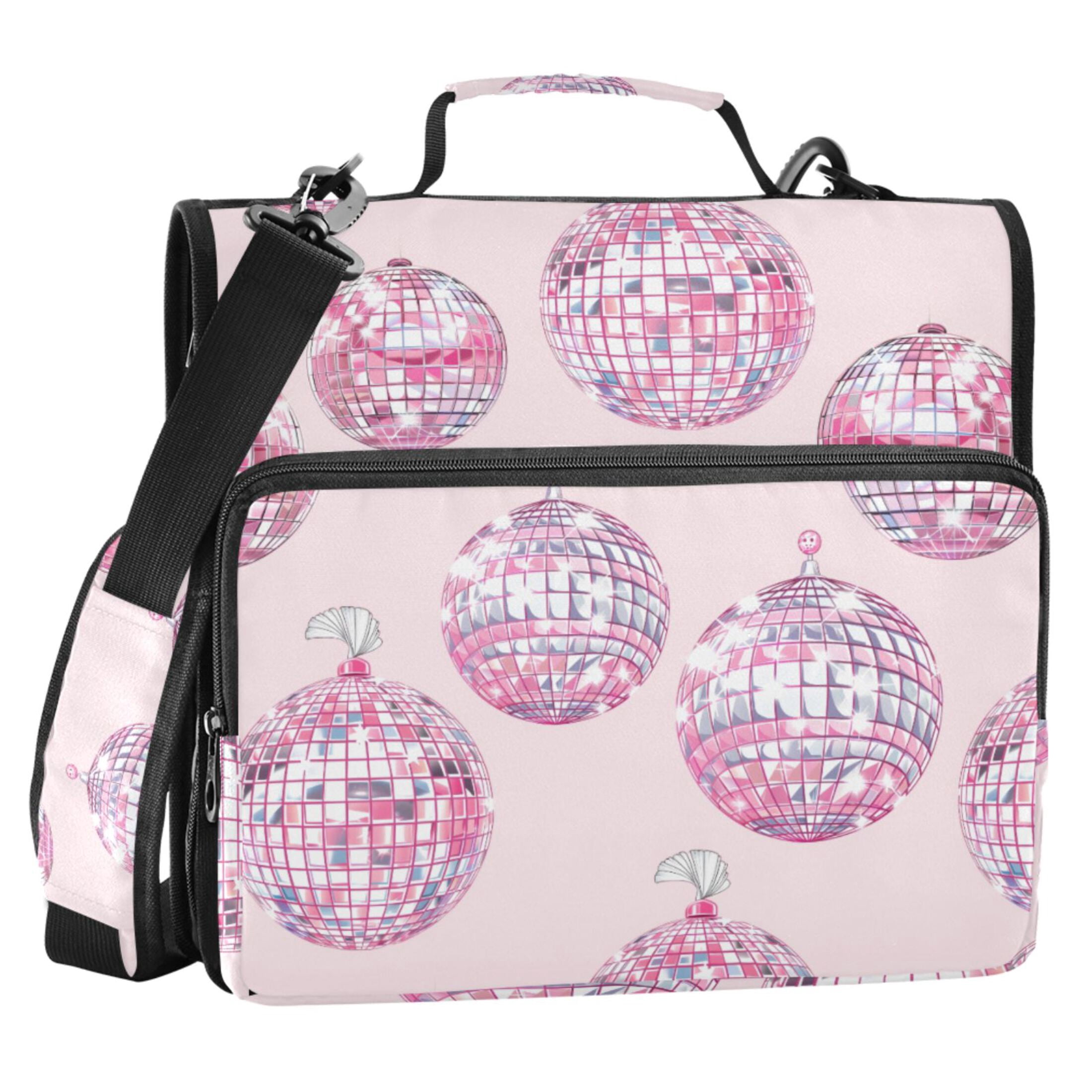 ALAZA Zipper Binder Pink Sparkling Disco Balls 2 in 3 Ring Trapper ...