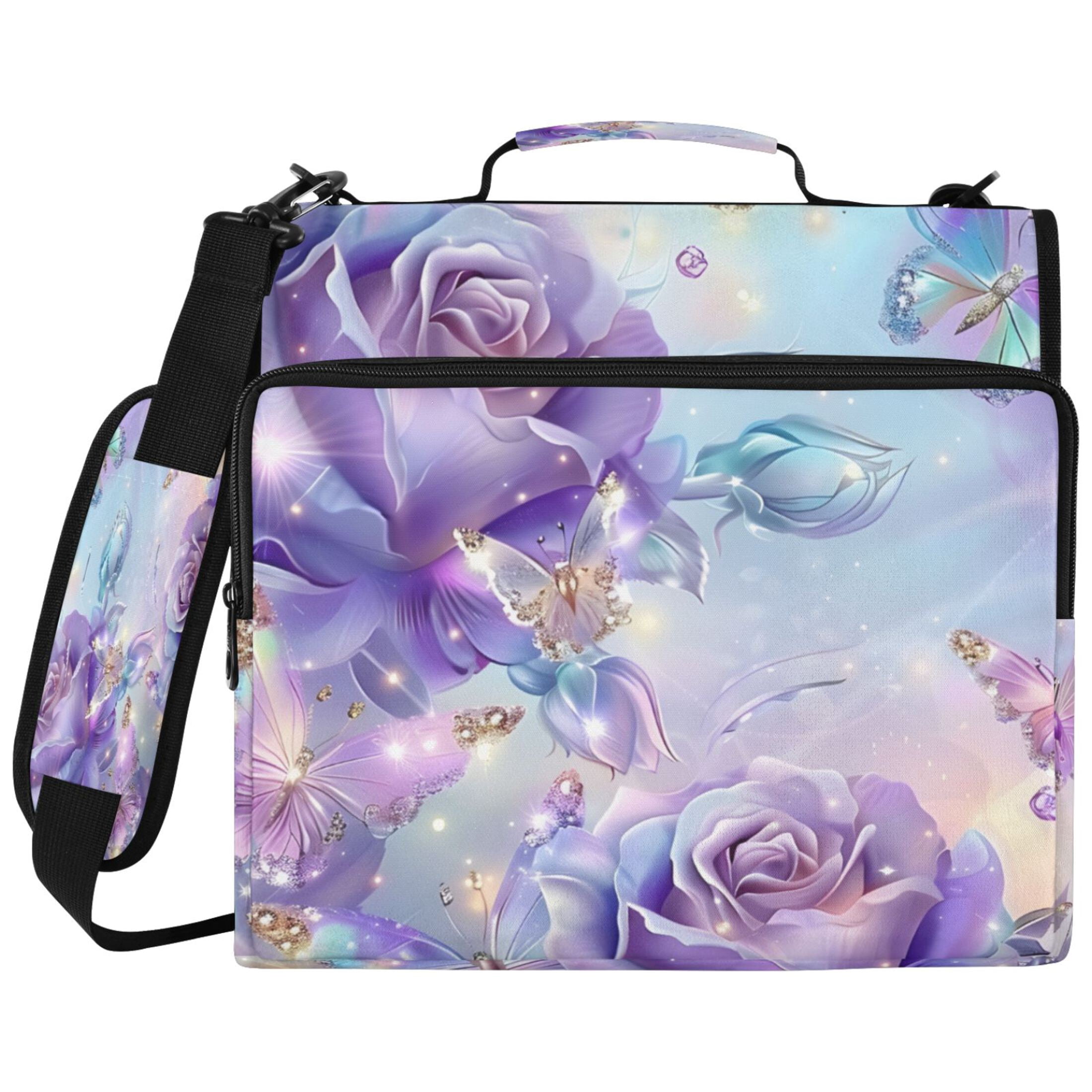 ALAZA Zipper Binder Purple Flower Butterfly Pattern 2 inch 3 Ring 500 ...