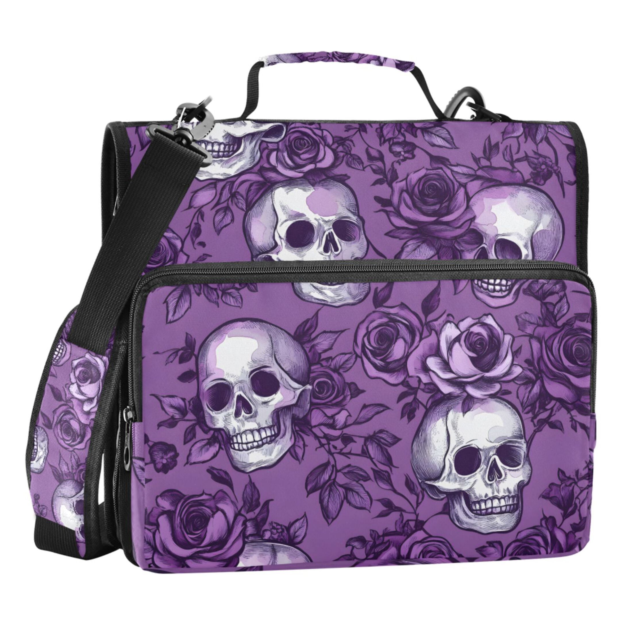 ALAZA Zipper Binder Retro Rose Skull 3 Ring Trapper Keeper File Folder ...