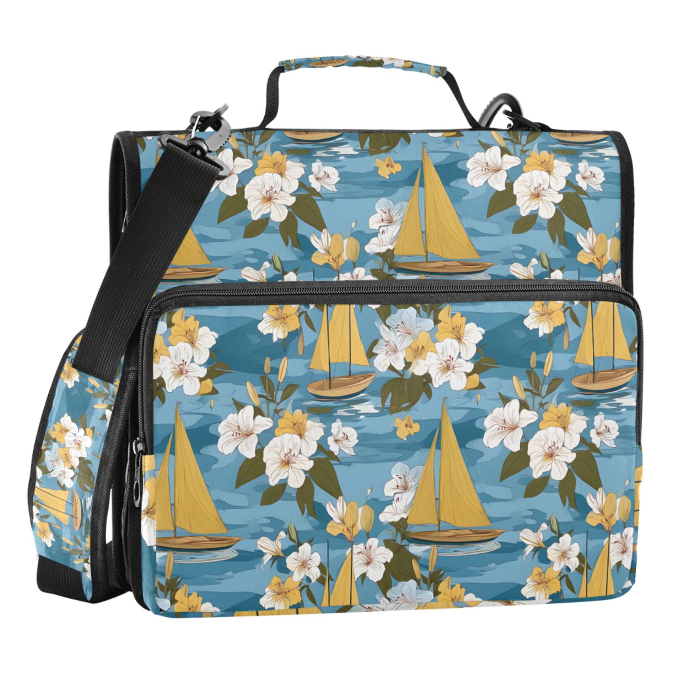 ALAZA Zipper Binder Sailboat Flowers 3 Ring Trapper Keeper File Folder ...