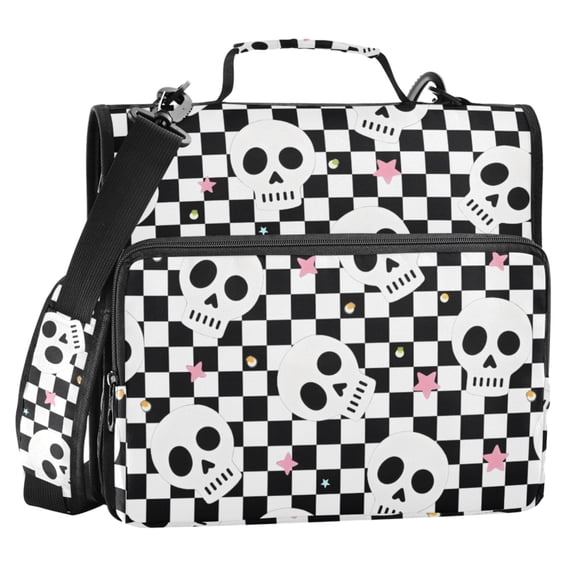 ALAZA Zipper Binder Skulls on Checkered Cute 2 in 3 Ring Trapper Keeper ...