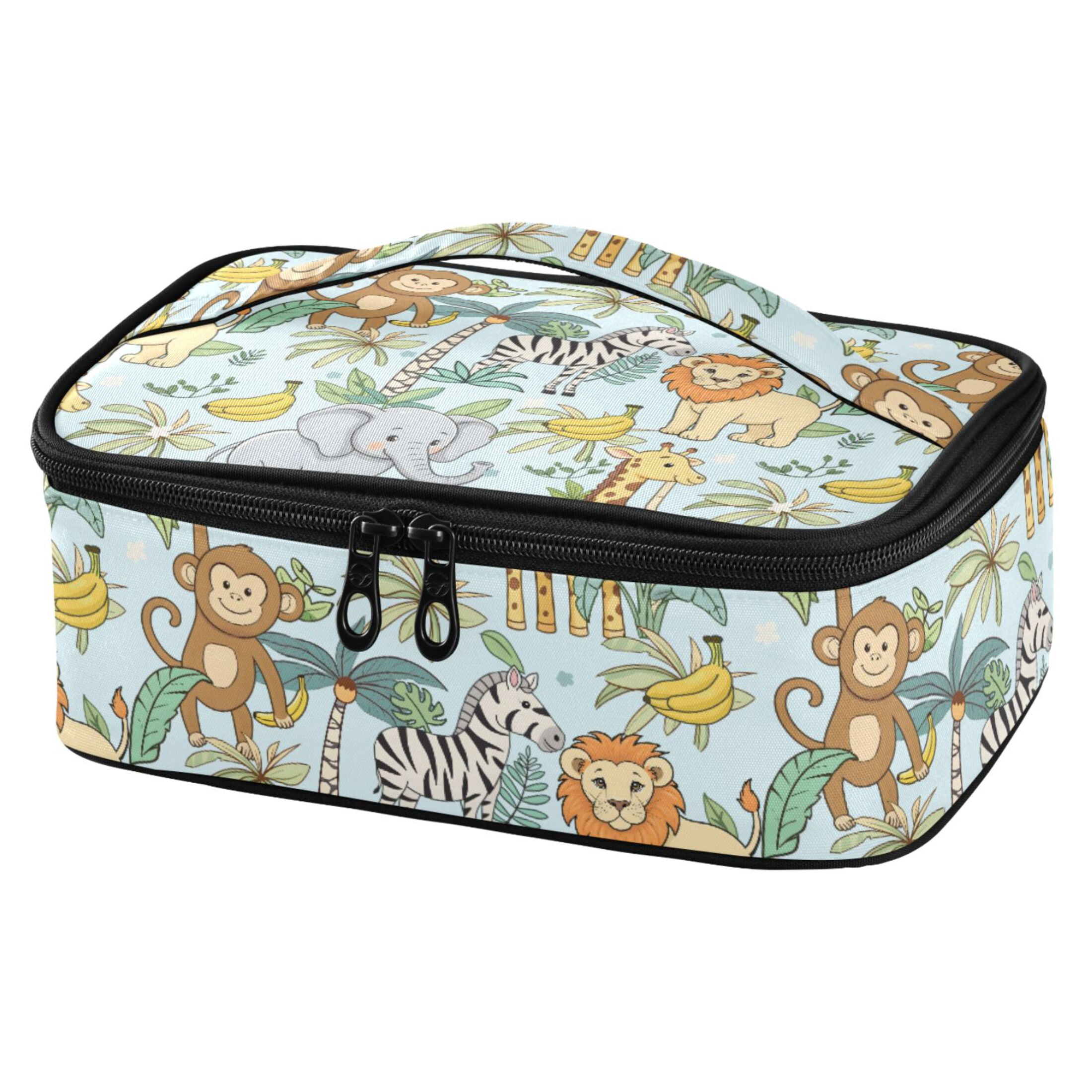 ALAZA Zoo Elephant Monkey Giraffe Lunch Box Insulated Cooler Tote Bag ...