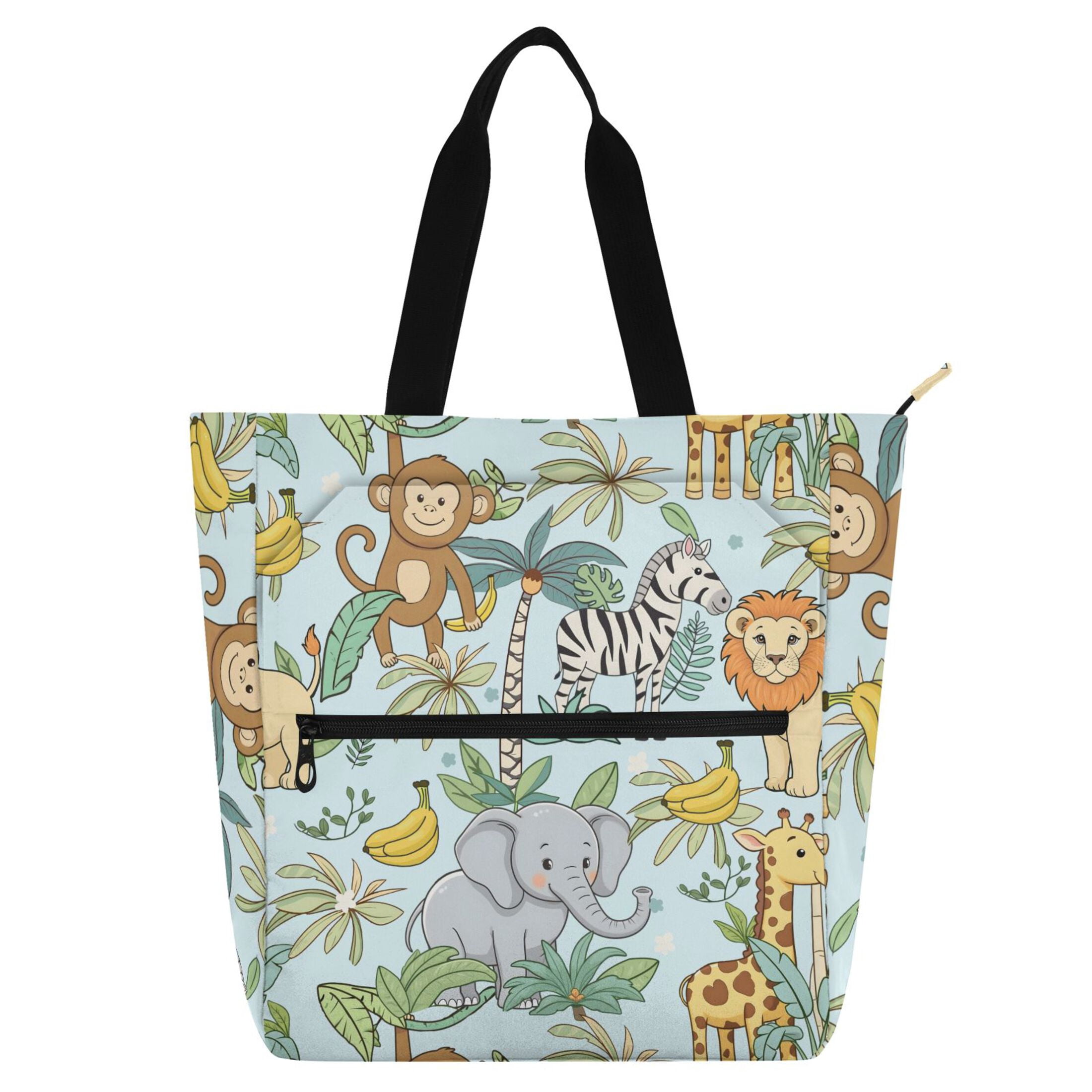 ALAZA Zoo Elephant Monkey Giraffe School Book Bag Kids Tote Bags ...