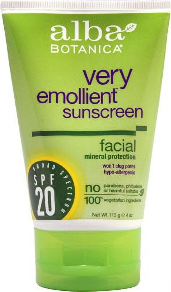 Alba Botanica Very Emollient Mineral Sunscreen Facial, SPF 20 4 oz HSA ...