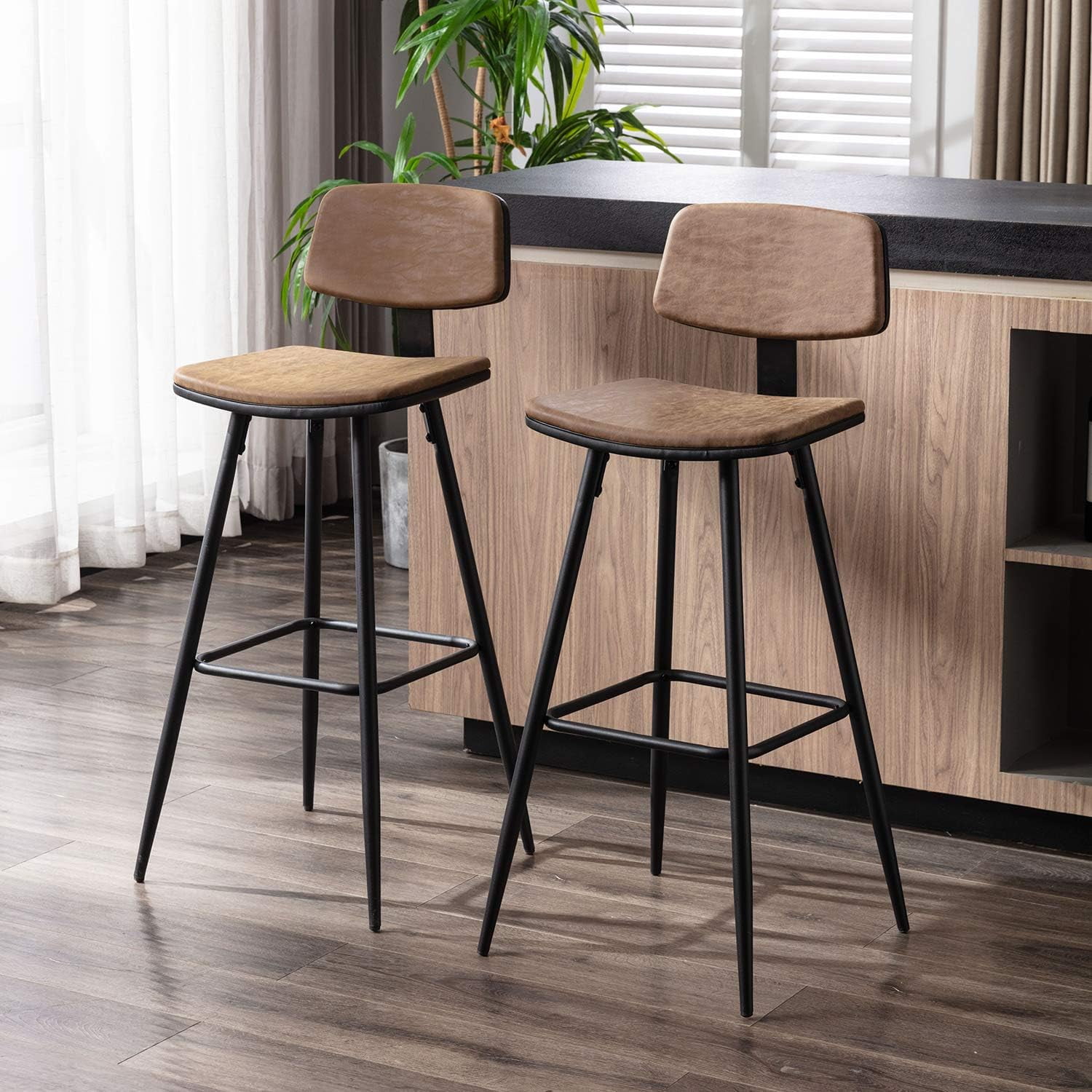 ALBAD 29 Inch Bar Stools Set of 2 Modern Leather Barstools Counter/Bar ...