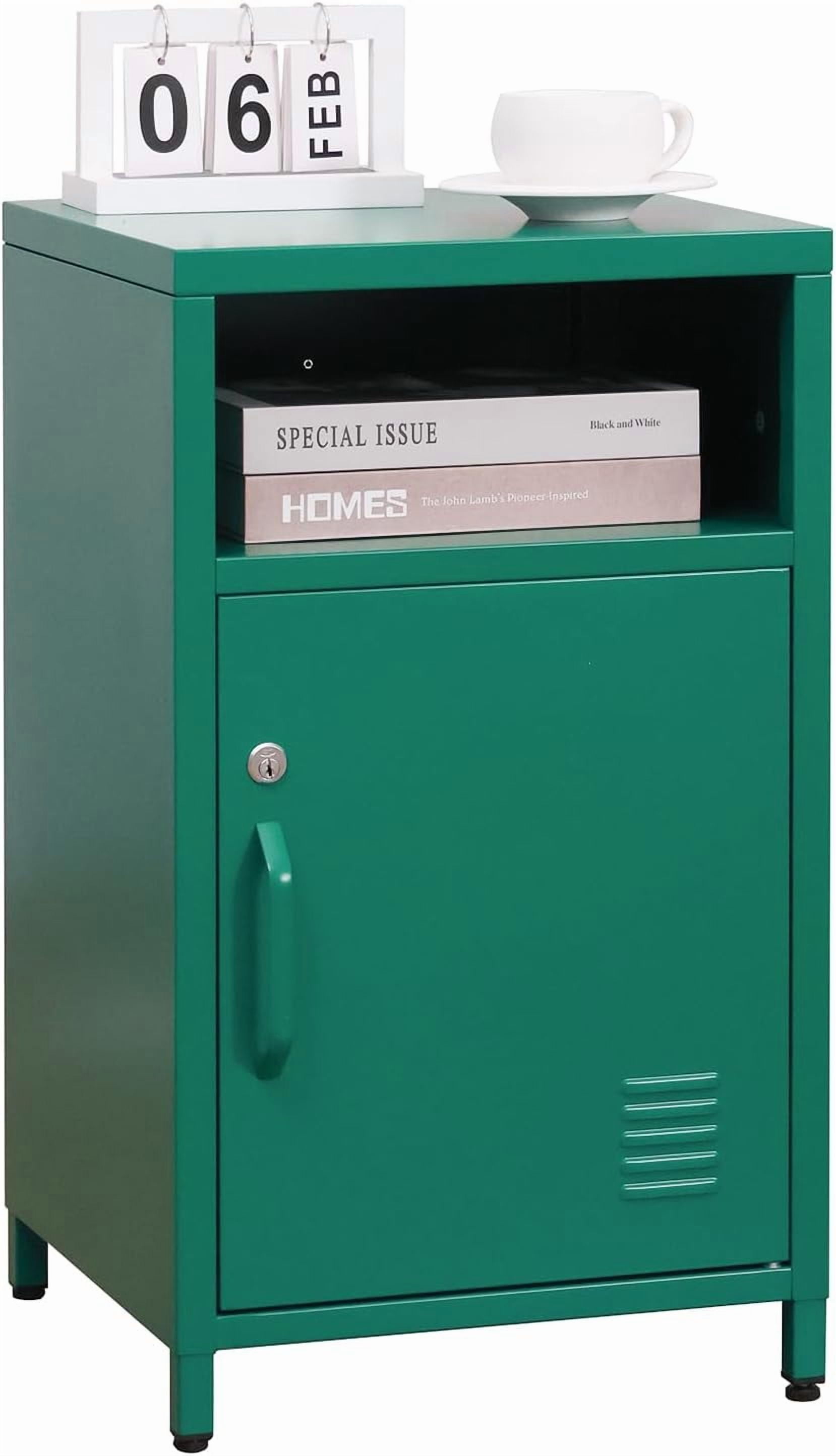 ALBAD Compact Metal Nightstand with Lockable Cabinet and Open Shelf ...