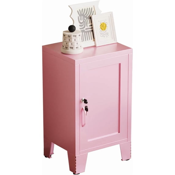 ALBAD Metal Nightstand with Lockable Cabinet, Compact Mini Locker ...
