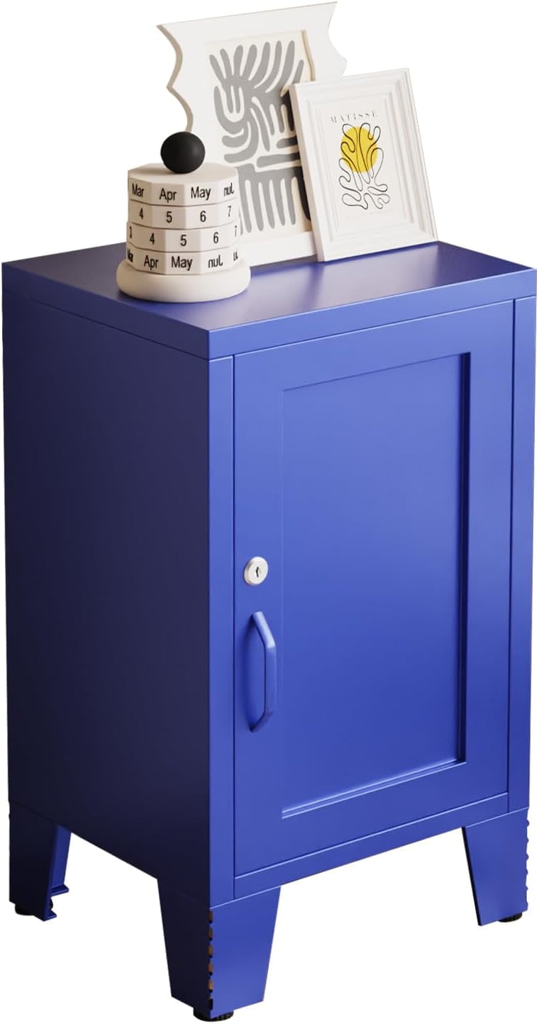 ALBAD Metal Nightstand with Lockable Cabinet, Compact Mini Locker ...