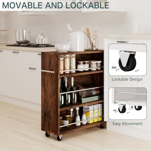 ALBAD Slim Rolling Cart,4-Tier Storage Cart with Wheels,7.9”W Slim ...
