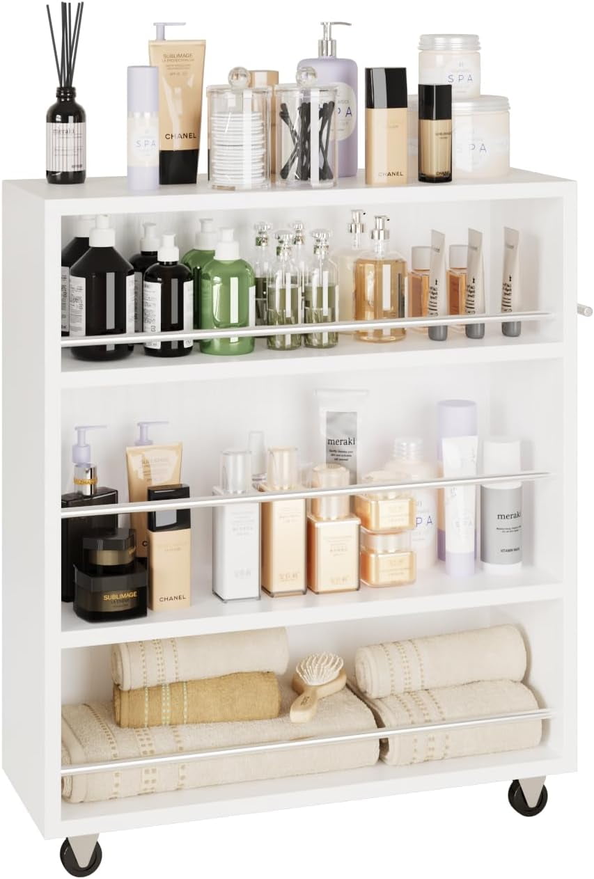 ALBAD Slim Rolling Cart,4-Tier Storage Cart with Wheels,7.9”W Slim ...