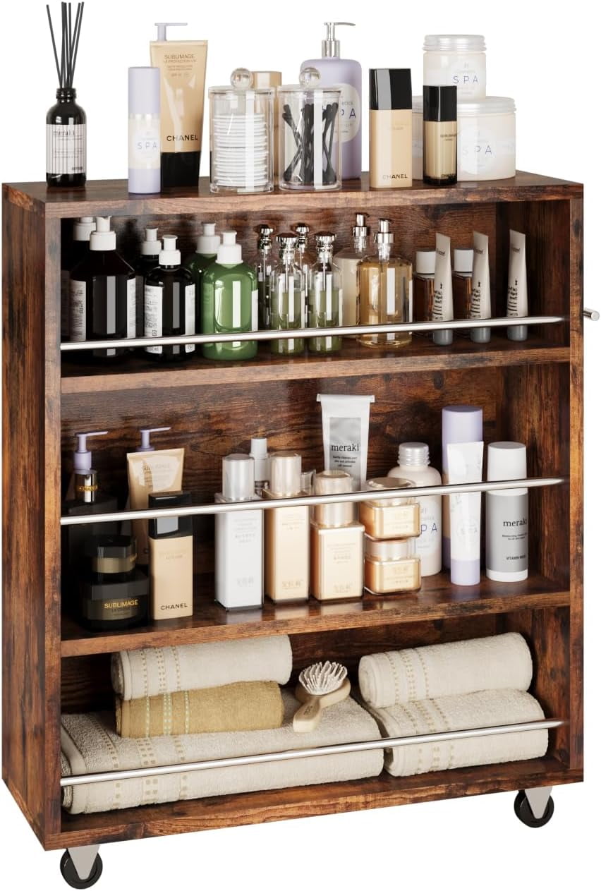 ALBAD Slim Rolling Cart,4-Tier Storage Cart with Wheels,7.9”W Slim ...