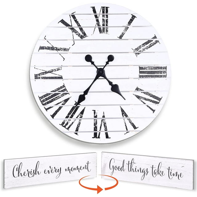 ALBEN Large Farmhouse Wall Clock - 24 inch Round Shiplap Farmhouse ...