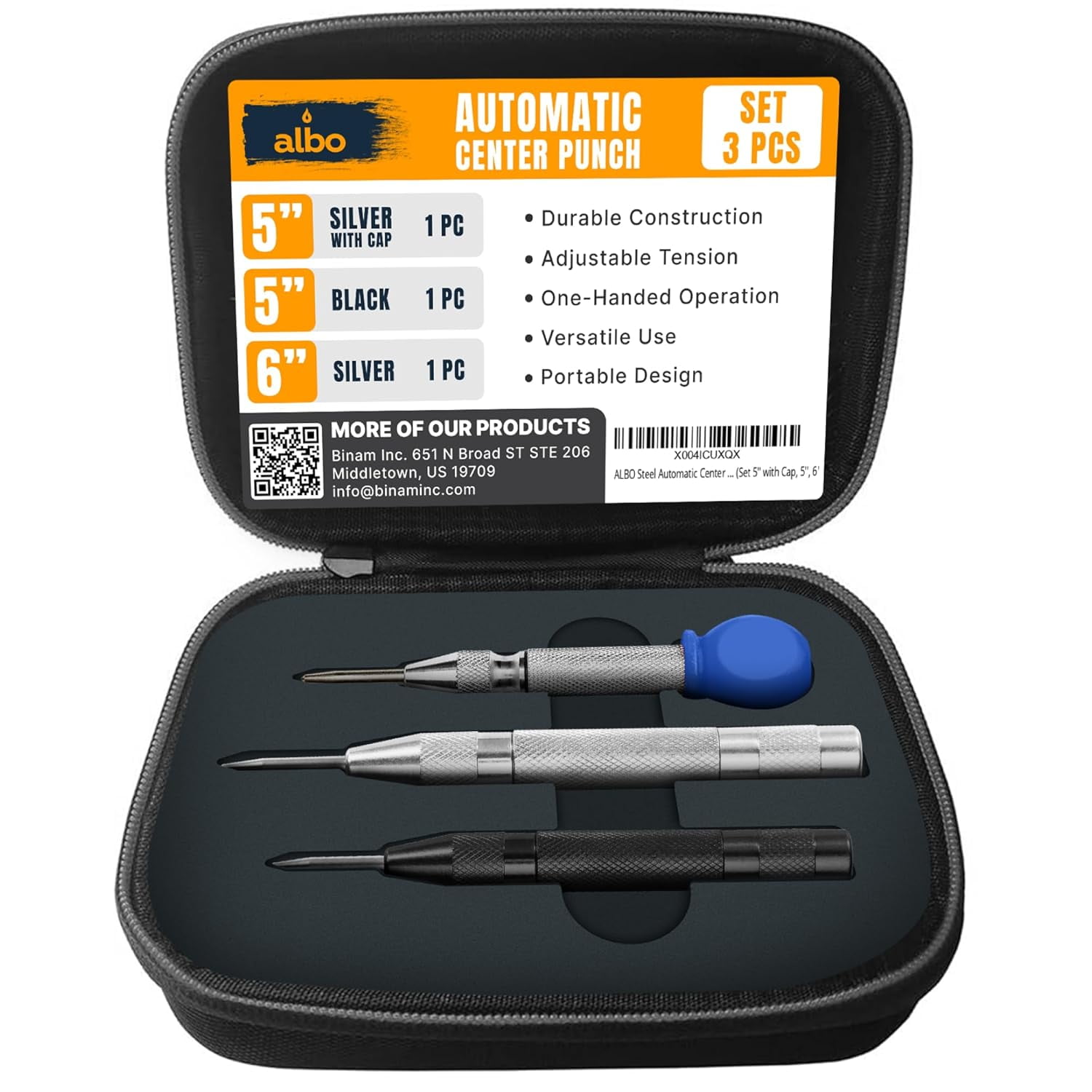 ALBO Automatic Center Punch Set – 3 Heavy Duty Spring Loaded Punch ...