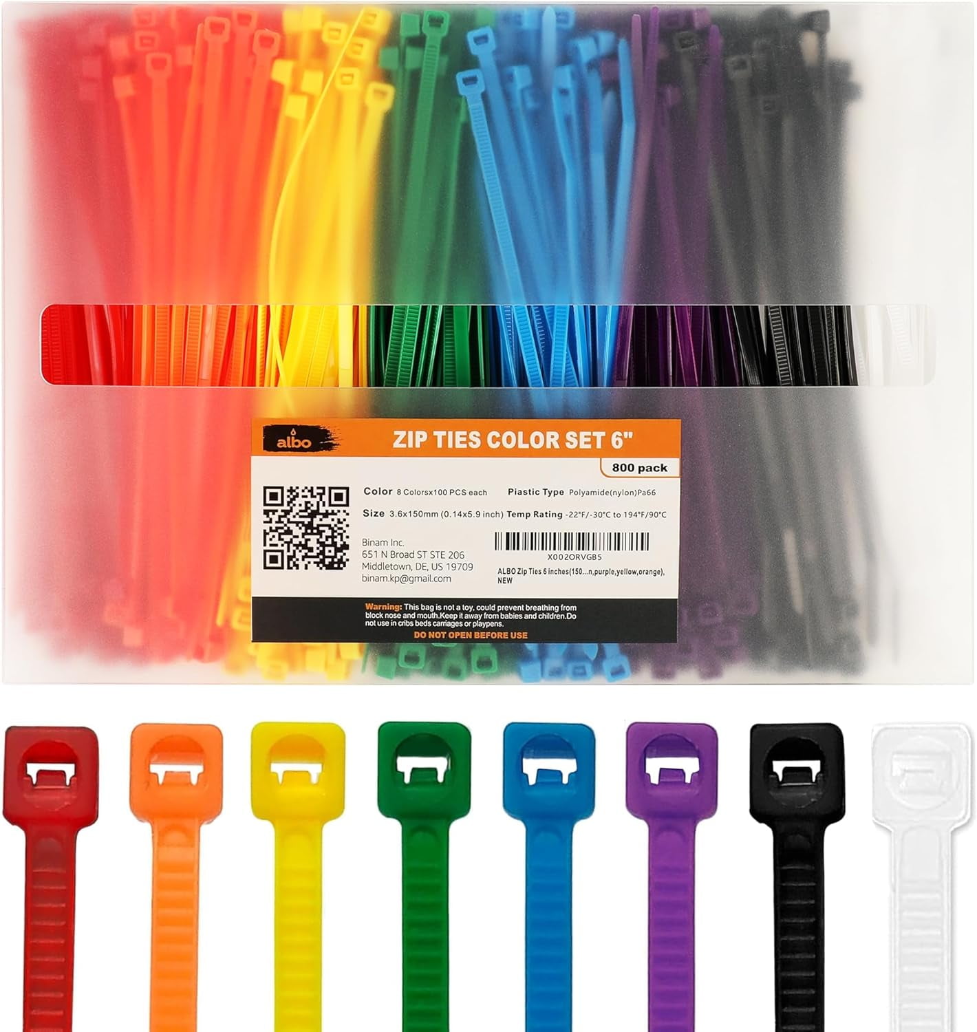 ALBO Multi Colored Zip Ties 6 Inch 800 Pack 40 lb, Neon Cable Ties ...