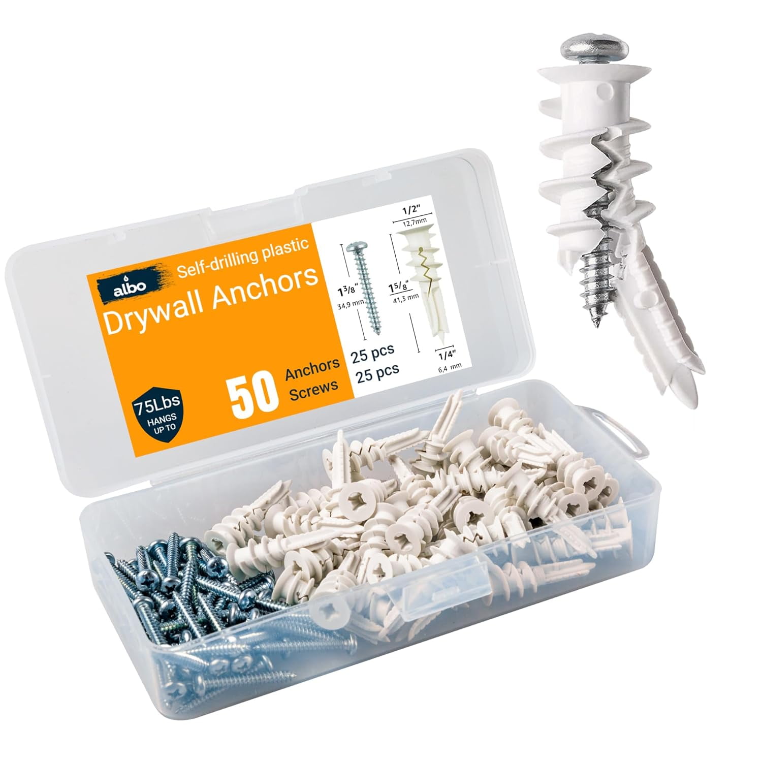 ALBO Self Drilling Drywall Anchor Set Hollow Wall with Screws 50 pcs ...