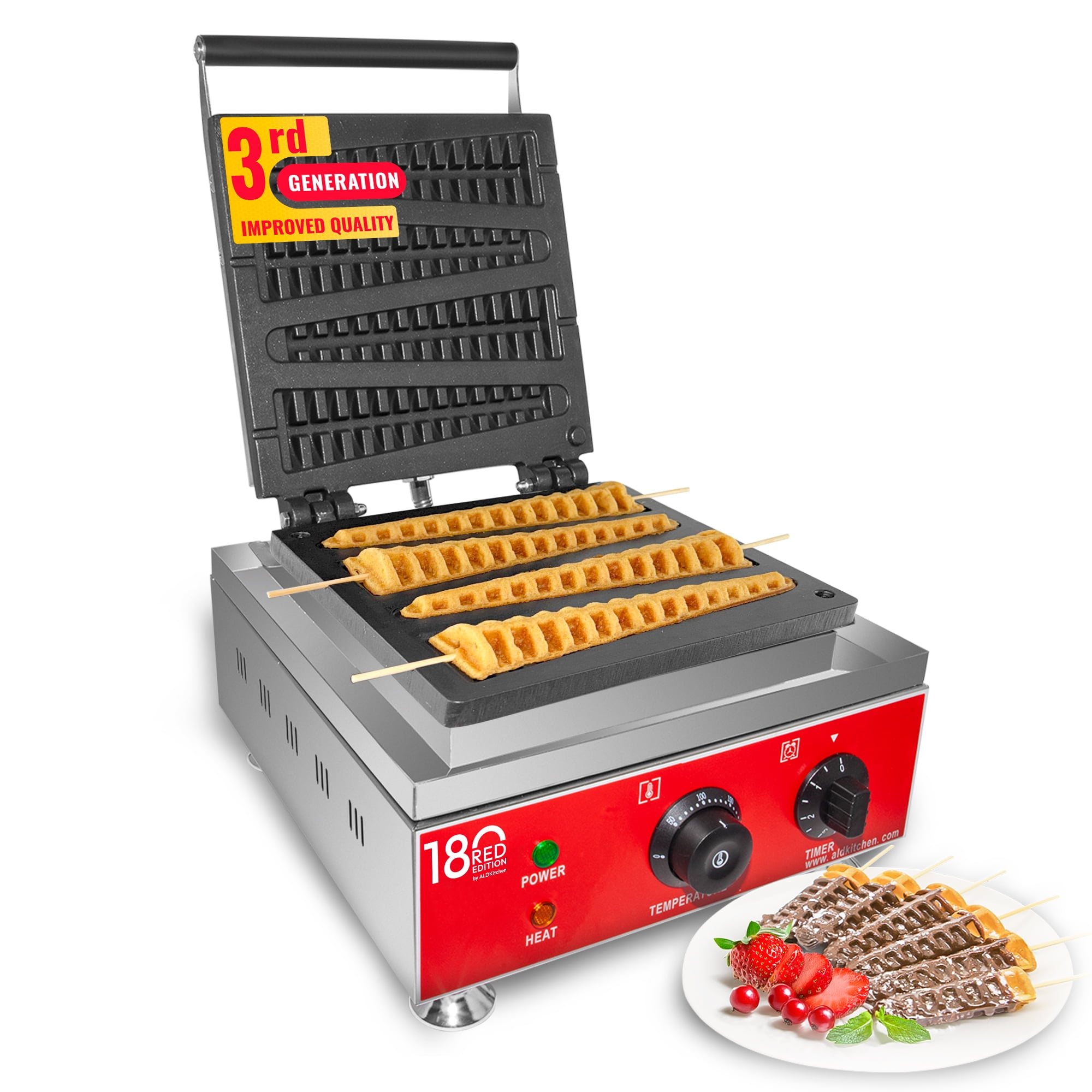 ALD Commercial Red Waffle Stick Maker | 4 Tree-Shaped Waffles ...