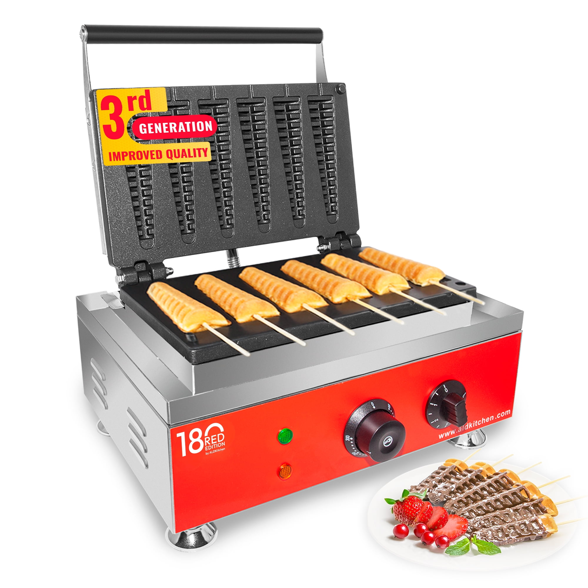 ALD Red Waffle Stick Maker | 6 Tree Waffles on a Stick | Stick Waffle ...