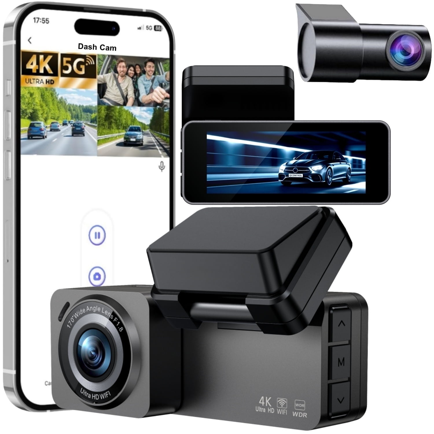 ALDF Dash Cam, 4K+2.5K Full HD Dash Cam Front and Rear, Dash Camera for ...