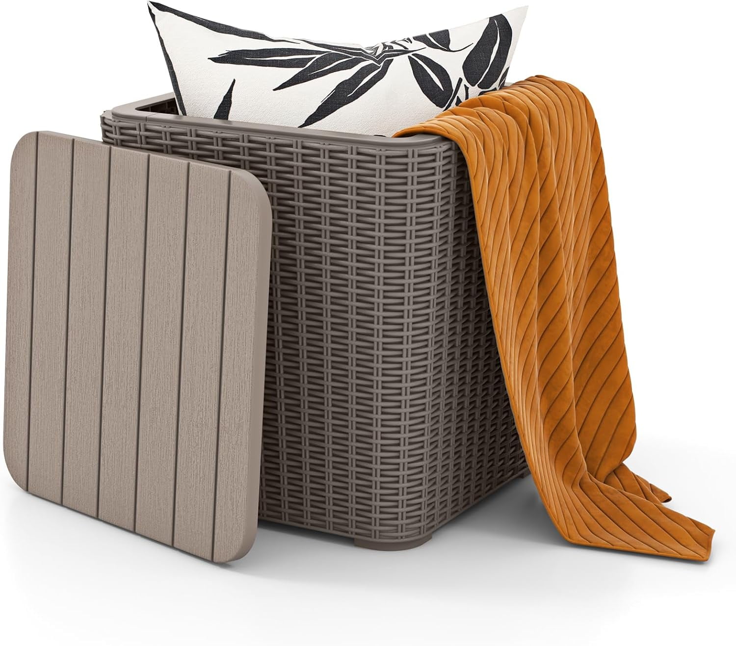 ALDOBF 11.5 Gallon Waterproof Outdoor Deck Box – Faux Rattan Patio ...