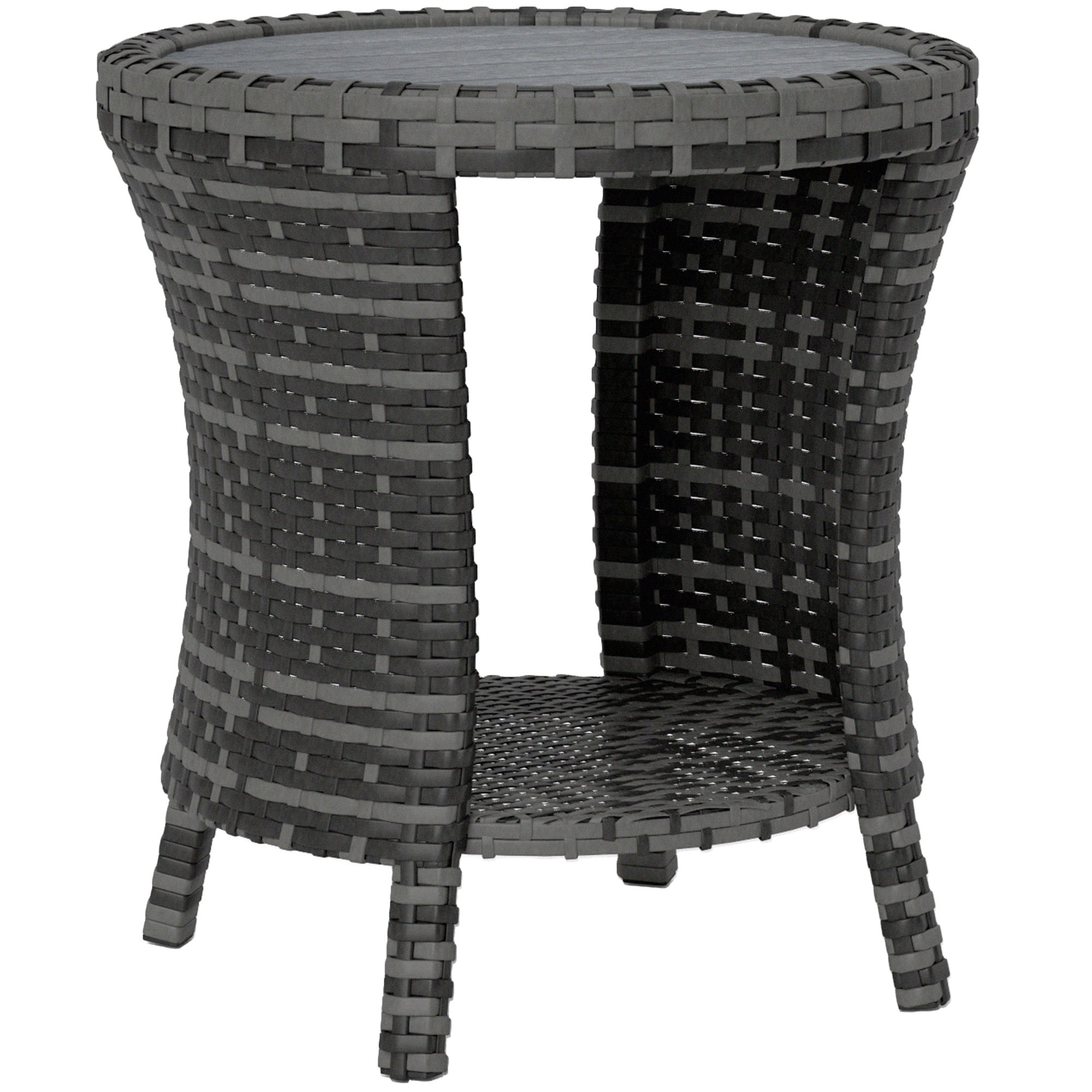 ALDOBF 18" Diameter Wicker Coffee Table, 2-Tier Outdoor Side Table with ...
