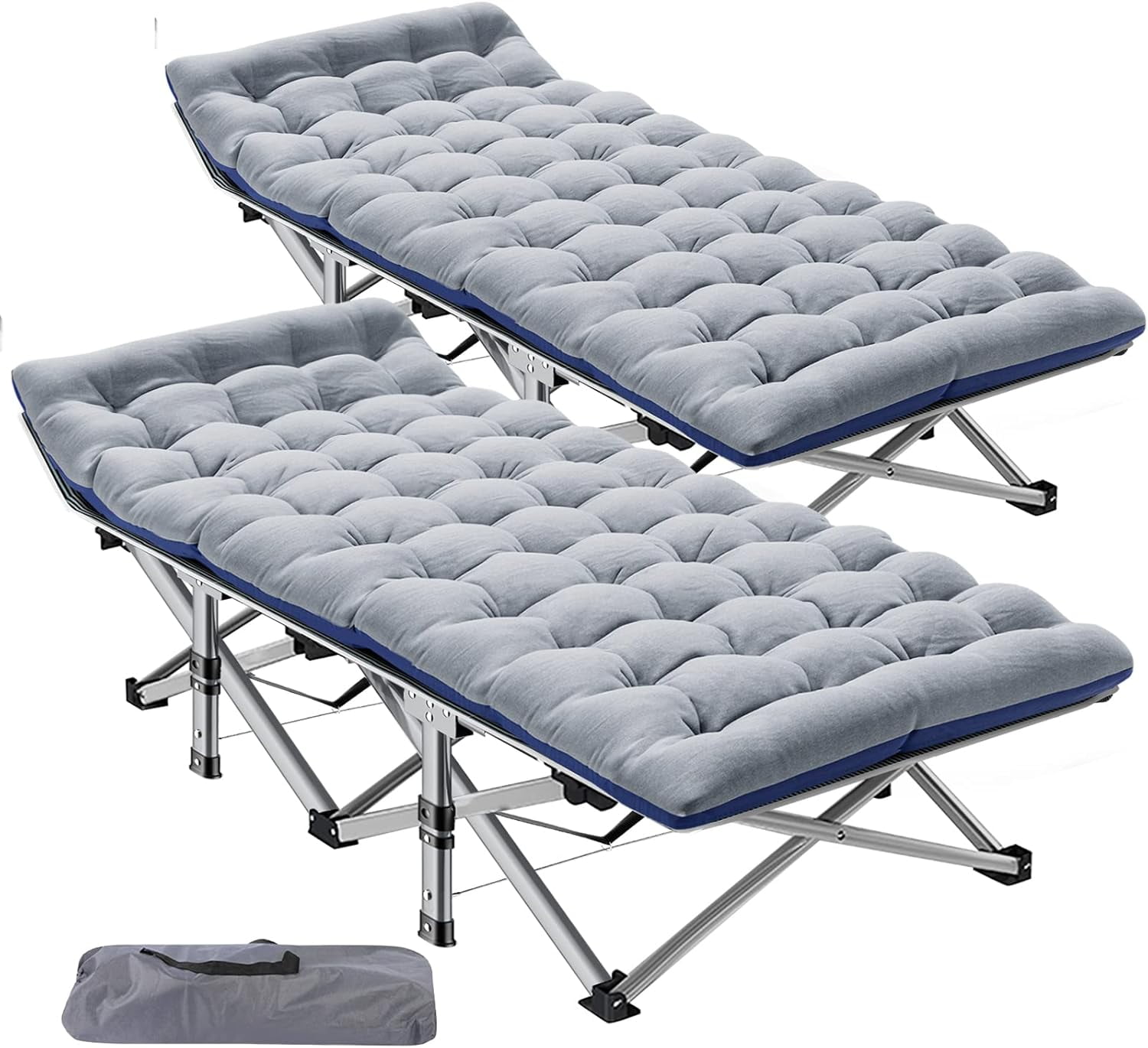 ALDOBF 2 Pack Folding Camping Cot W/Mat for Adults, Heavy Duty Outdoor ...