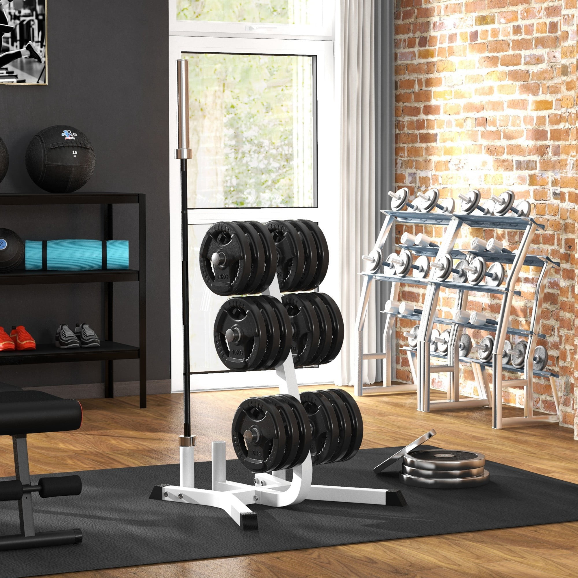 ALDOBF 2" Weight Plate Rack with Bar Holders – 660lbs Capacity Olympic ...