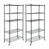 ALDOBF 5-Tier Metal Storage Shelving Rack with Wheels, Adjustable Wire ...