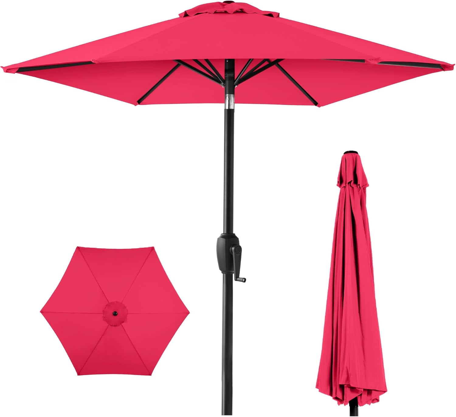 ALDOBF 7.5FT Round Outdoor Patio Table Umbrella with Crank Lift & Push ...