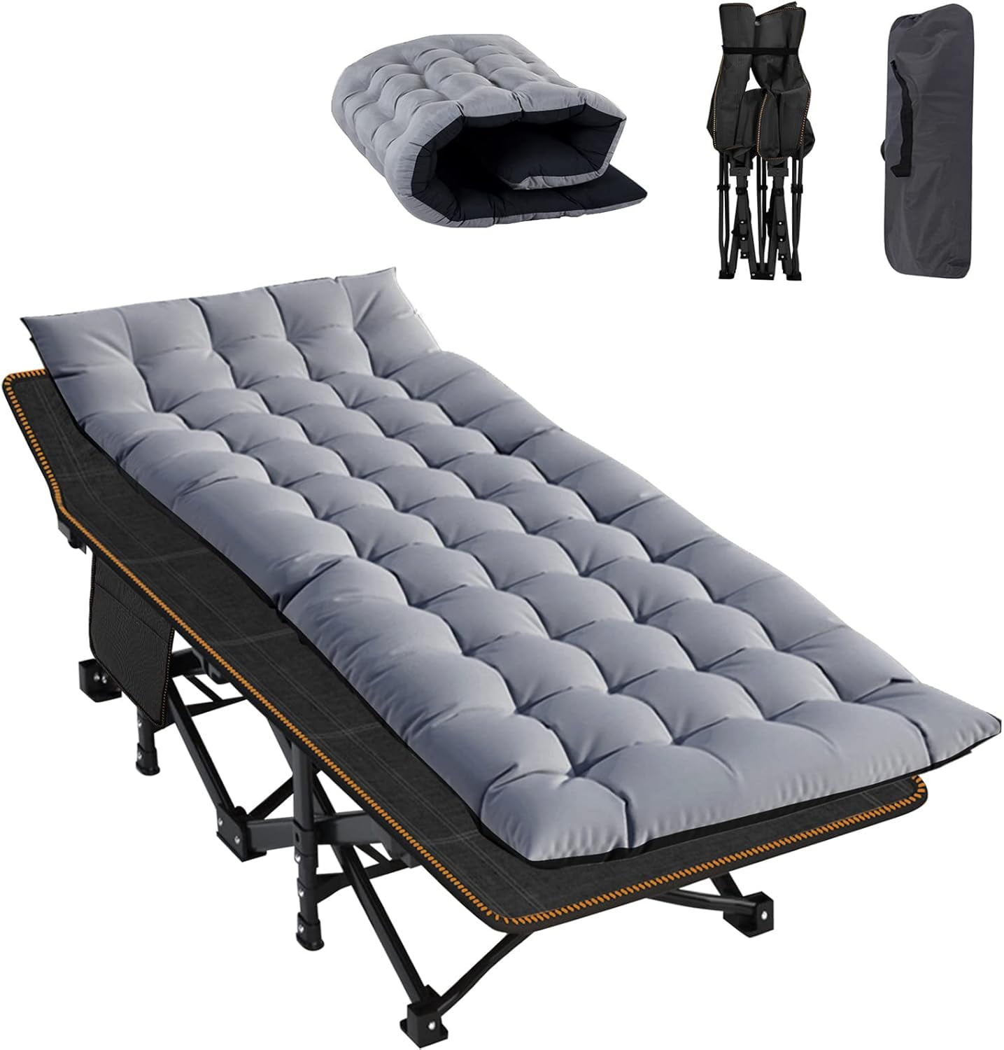 ALDOBF Folding Camping Cot W/Mat for Adults, Heavy Duty Outdoor Bed ...