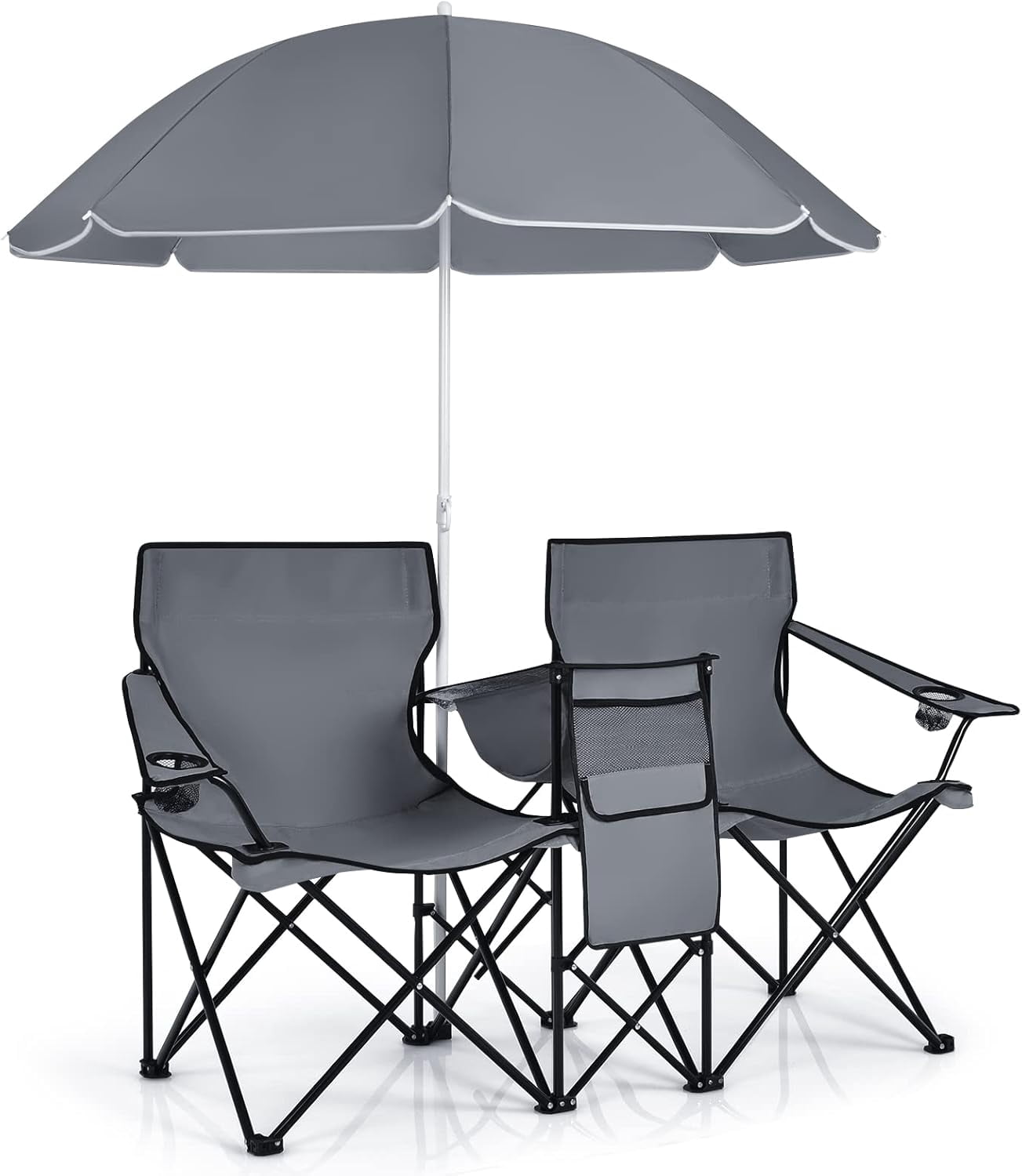 ALDOBF Folding Double Camp Chair w/Removable Umbrella, Portable Picnic ...
