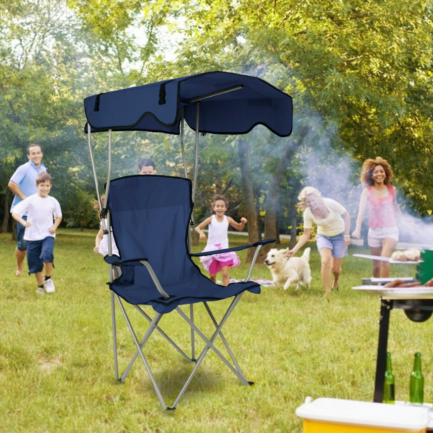 ALDOBF Heavy Duty Camping Chair with Canopy Shade, Portable Folding ...