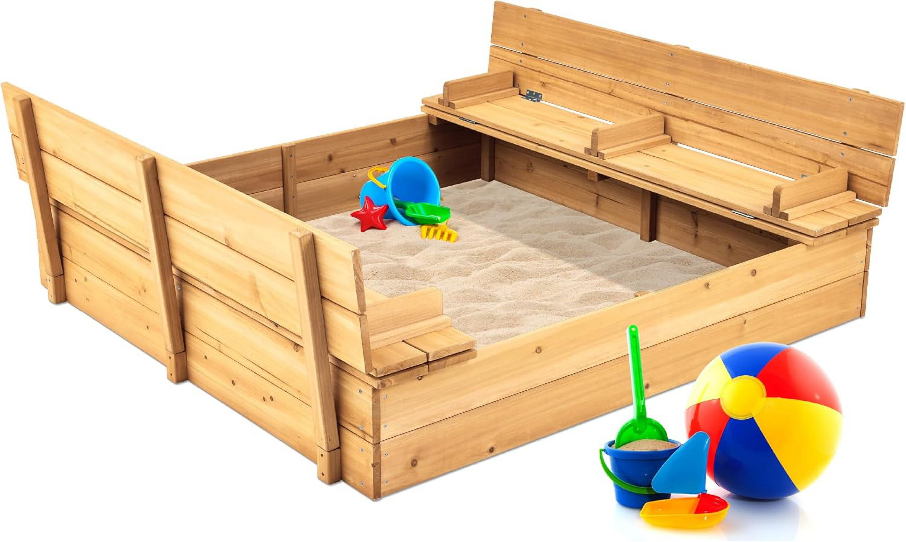 ALDOBF Kids' Outdoor Wooden Sandbox Large, Cedar Wood with Foldable ...